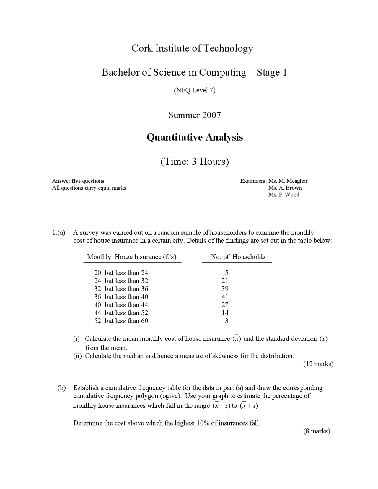 Random Sample Quantitative Analysis Exam Docsity