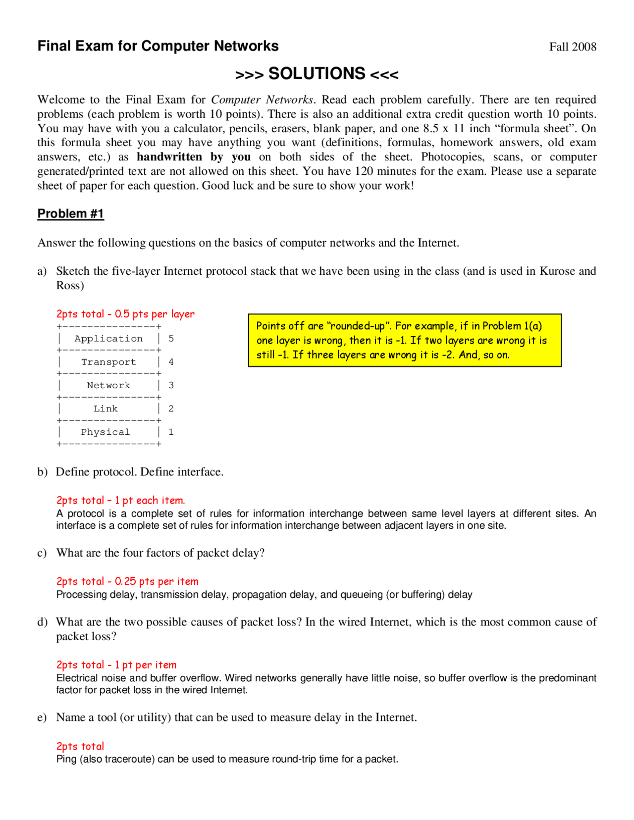 Adjacent Layers - Computer Netrwork - Solved exam | Exams Computer Networks | Docsity