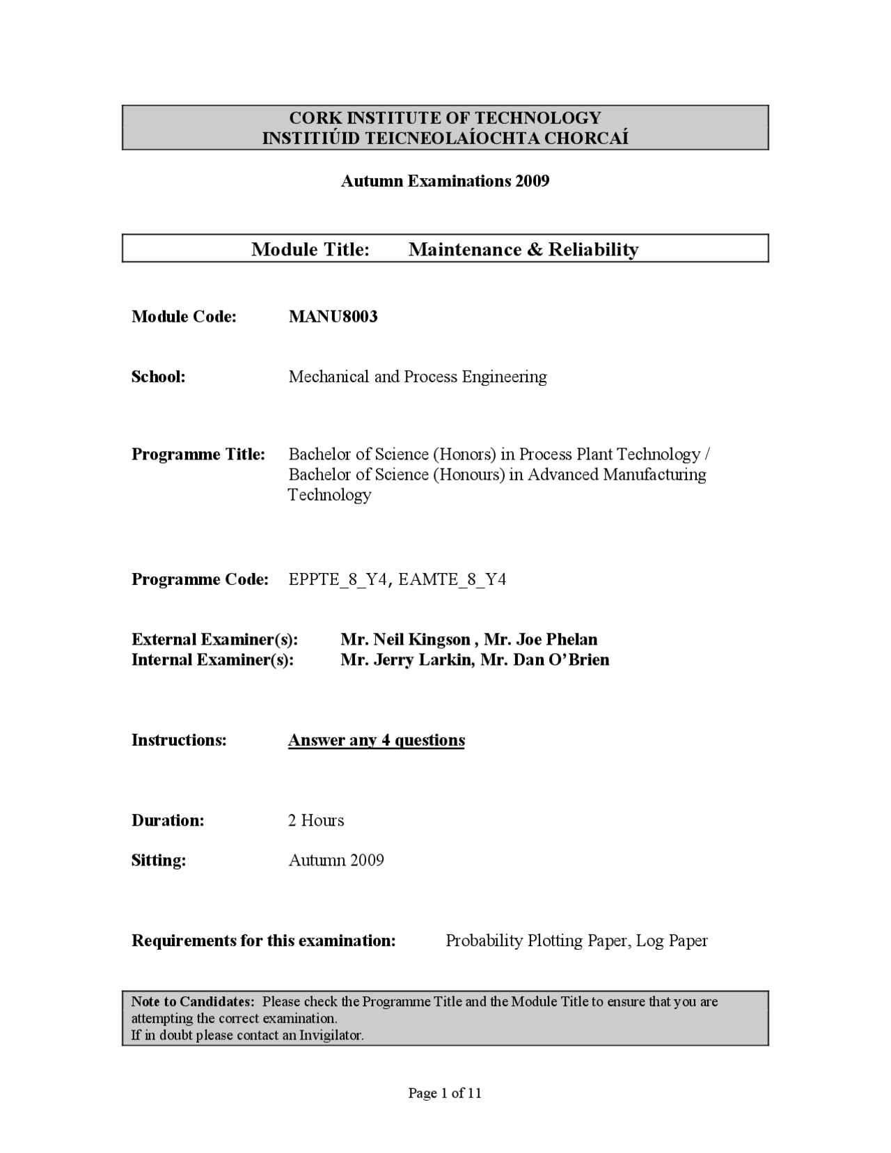 Cut Set Method - Maintenance Organisation - Exam | Exams Organization ...