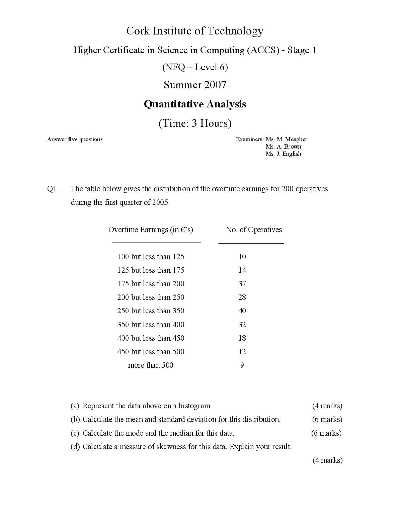 Median Quantitative Analysis Exam Docsity