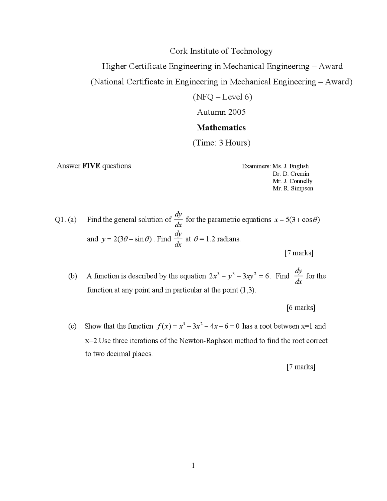 Parametric Equations Mathematics Exam Exams Mathematics Docsity