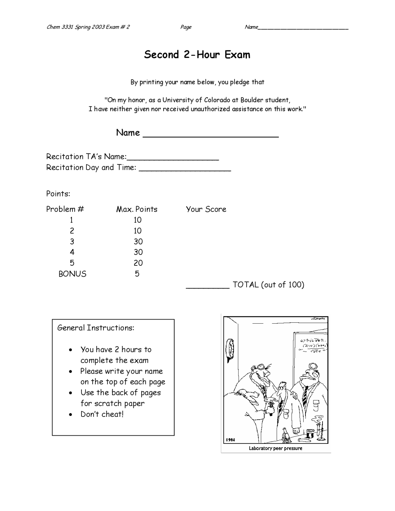 Non-Toxic Substance - Organic Chemistry - Exam - Docsity