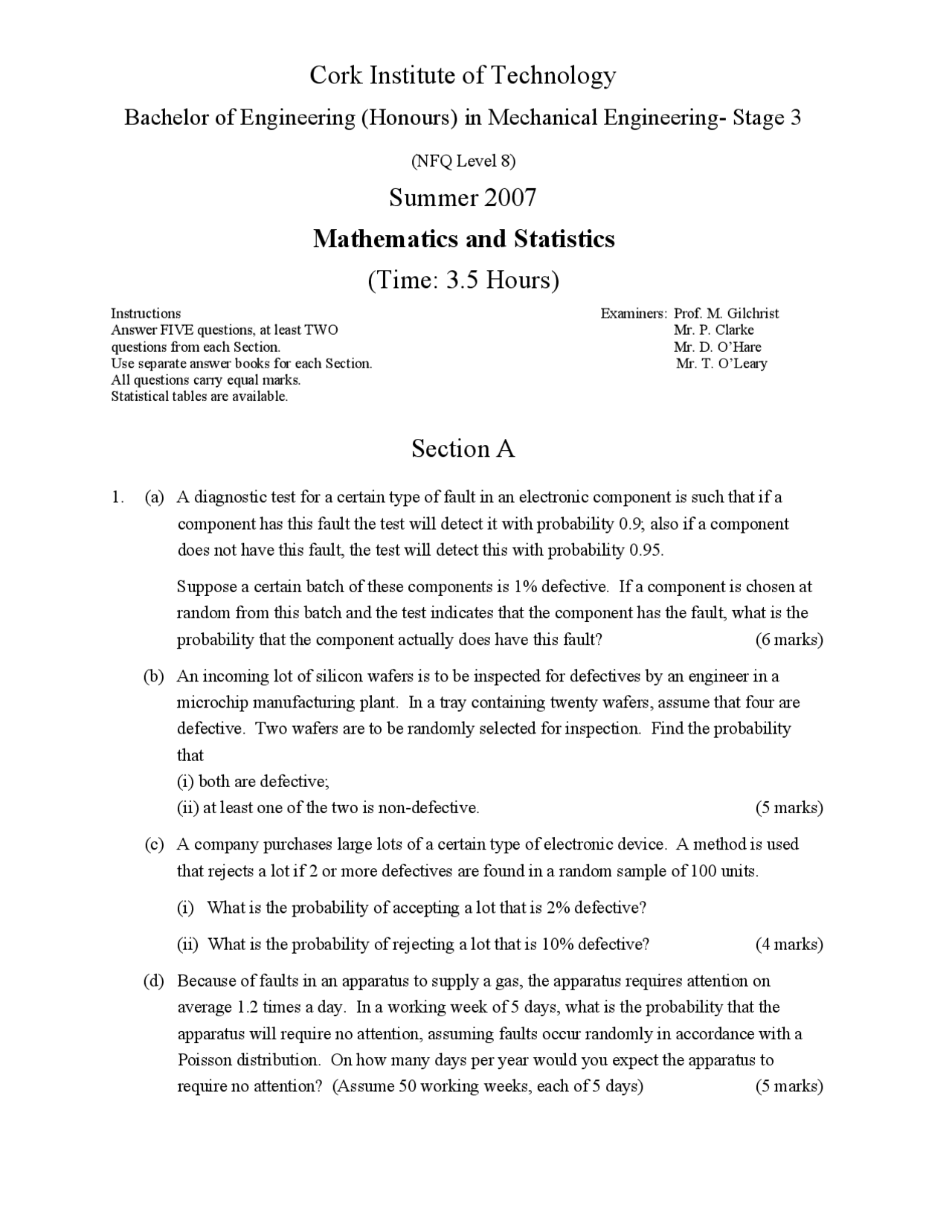 Brinell Hardness Values - Mathematics and Statistics - Exam - Docsity