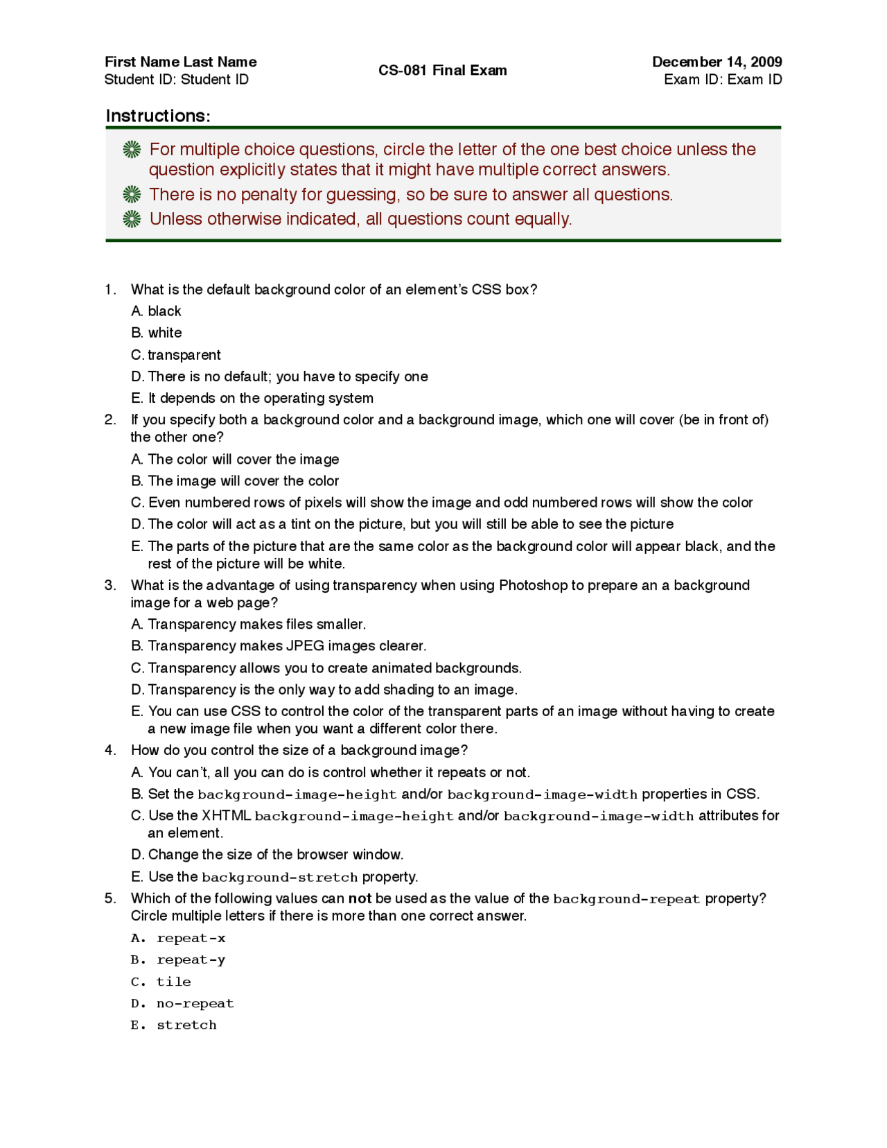 Transparent - HTML and Web Programming - Exam - Docsity