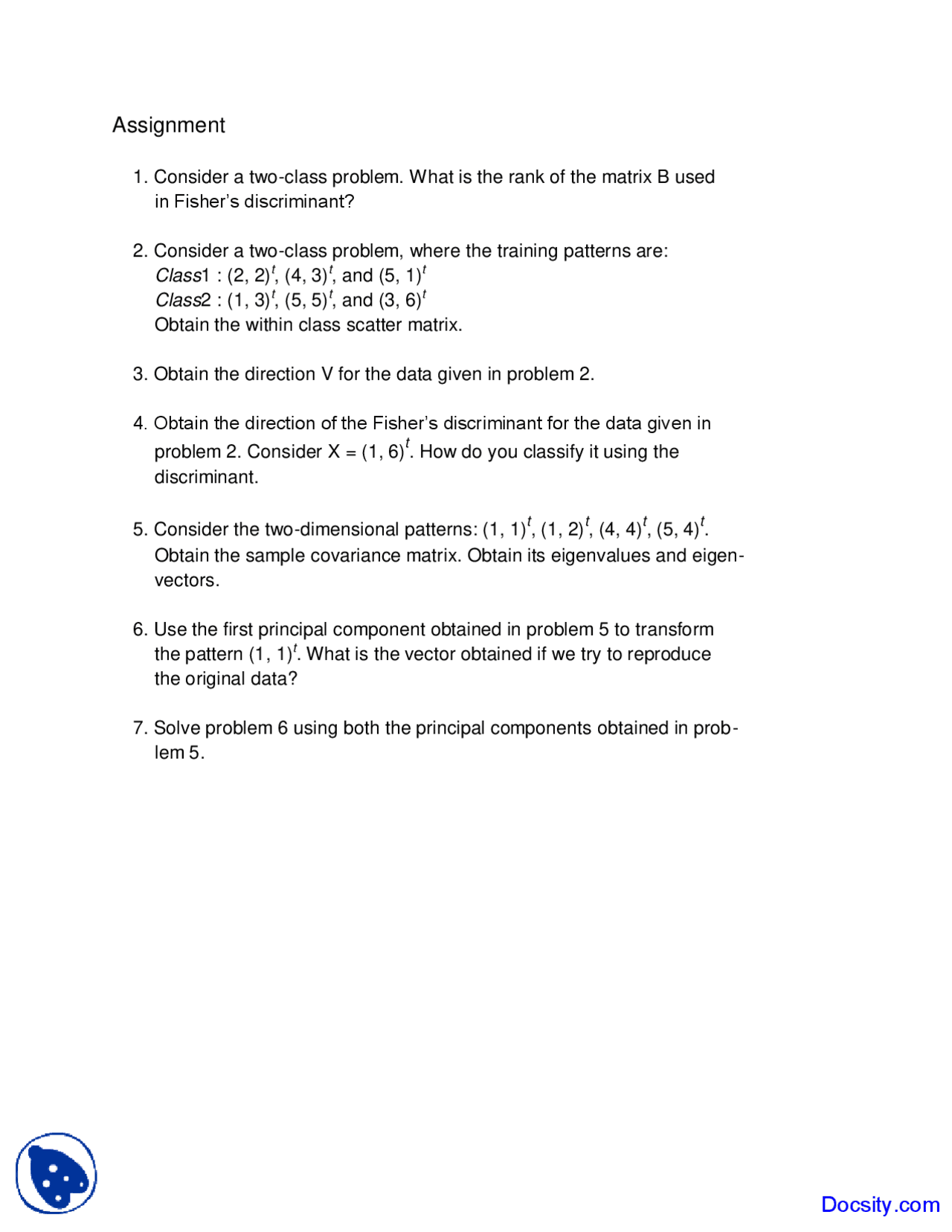 Matrix Pattern Recognition Assignment Docsity