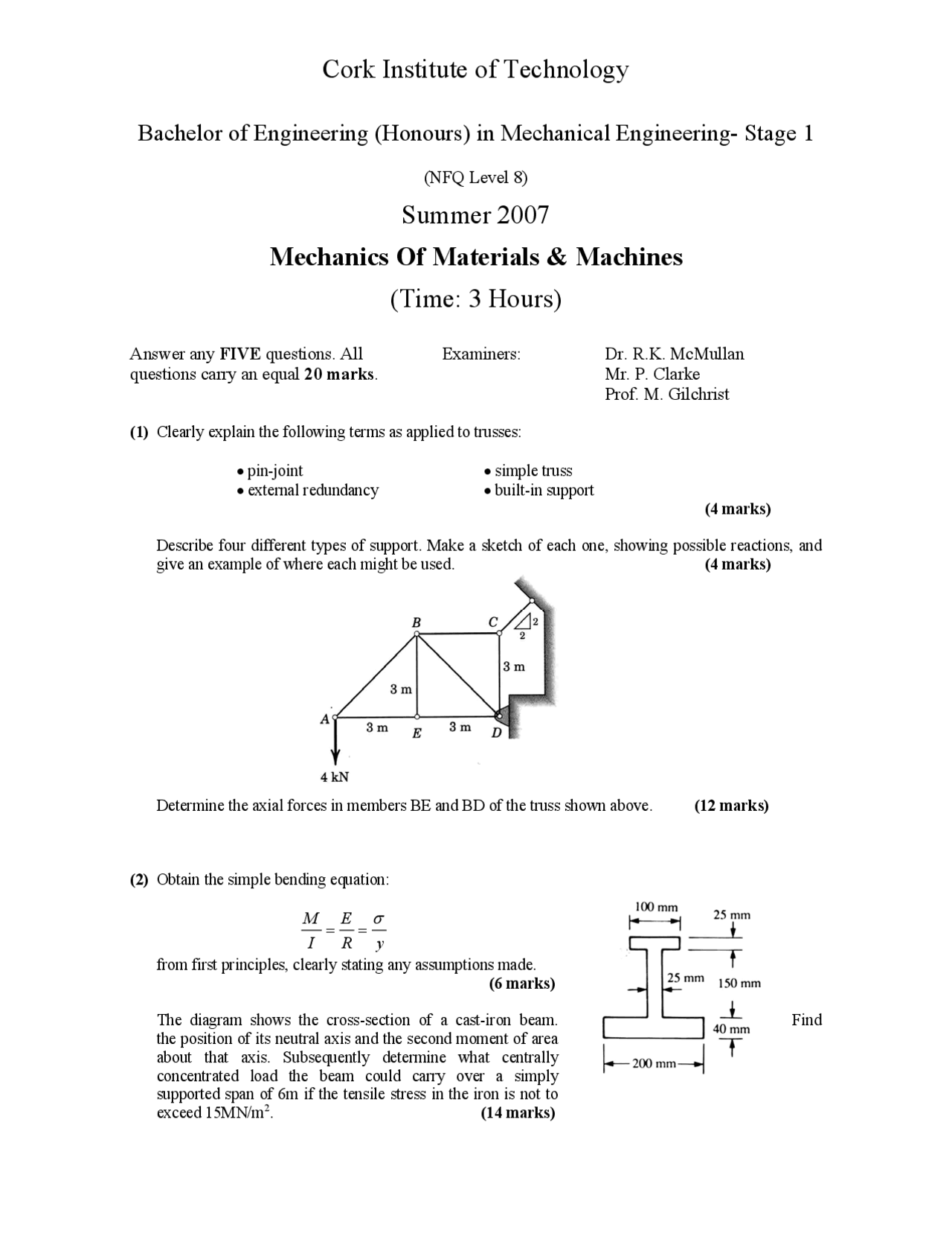 Fixed Bars - Mechanics of Materials - Exam - Docsity