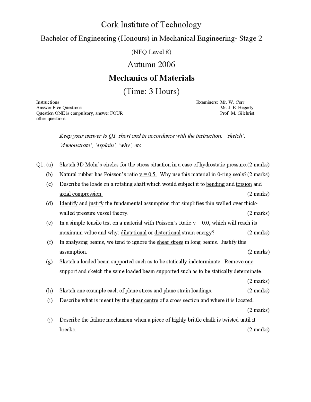 Dilatational - Mechanics of Materials - Exam - Docsity