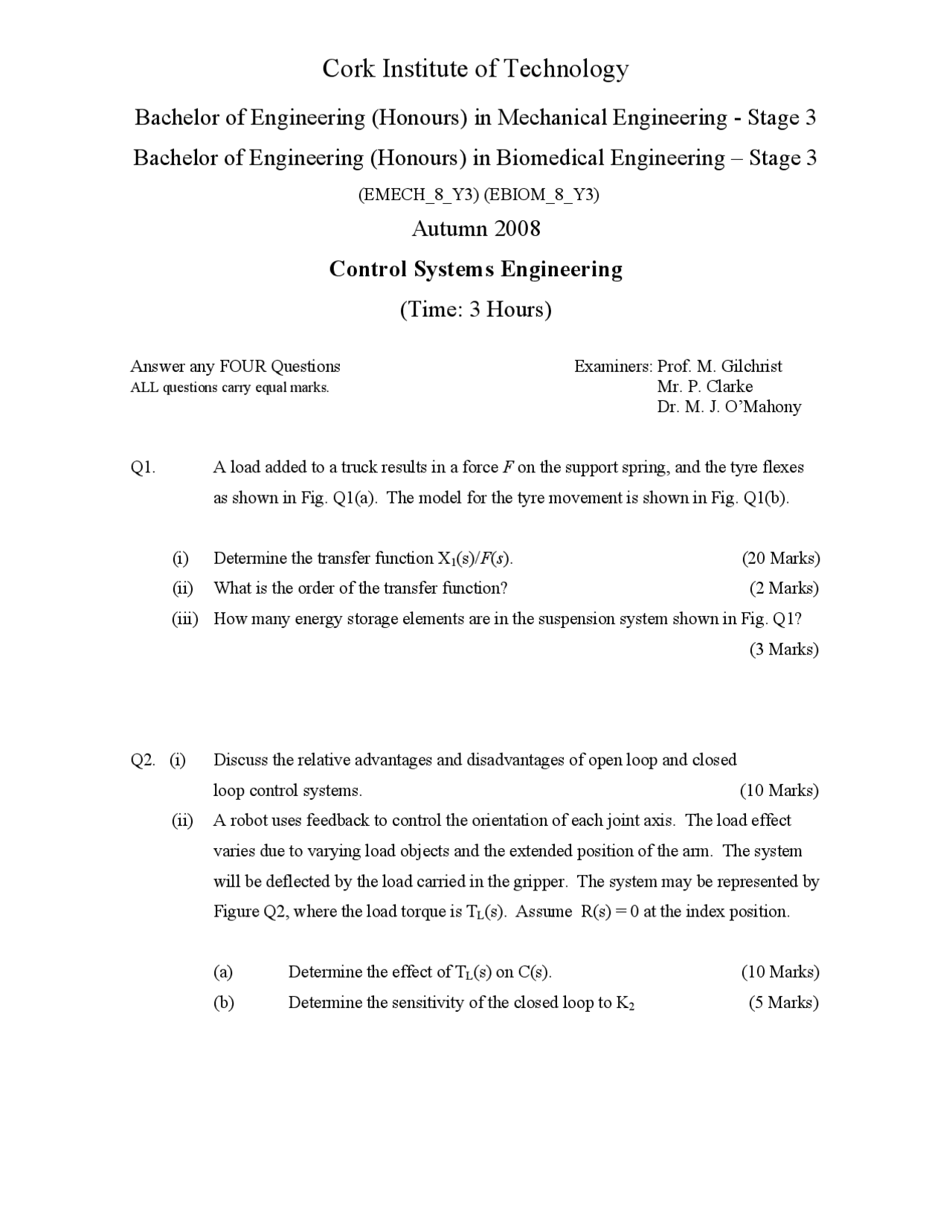 Suspension System Control System Engineering Exam Docsity