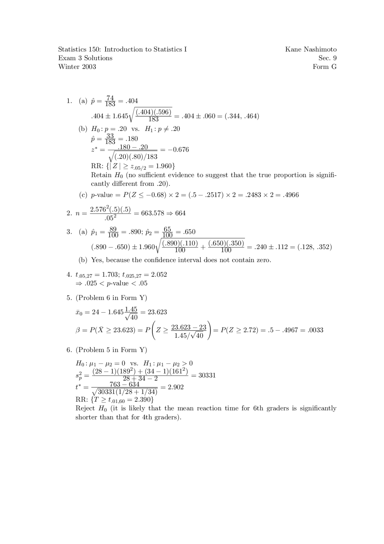 Subsequent Work Introduction To Probablilty And Statistics Solved