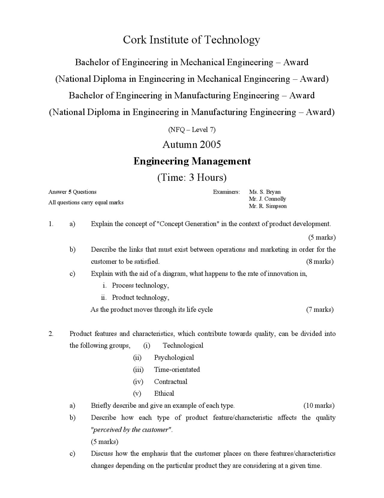 Concept Generation - Engineering Management - Exam - Docsity