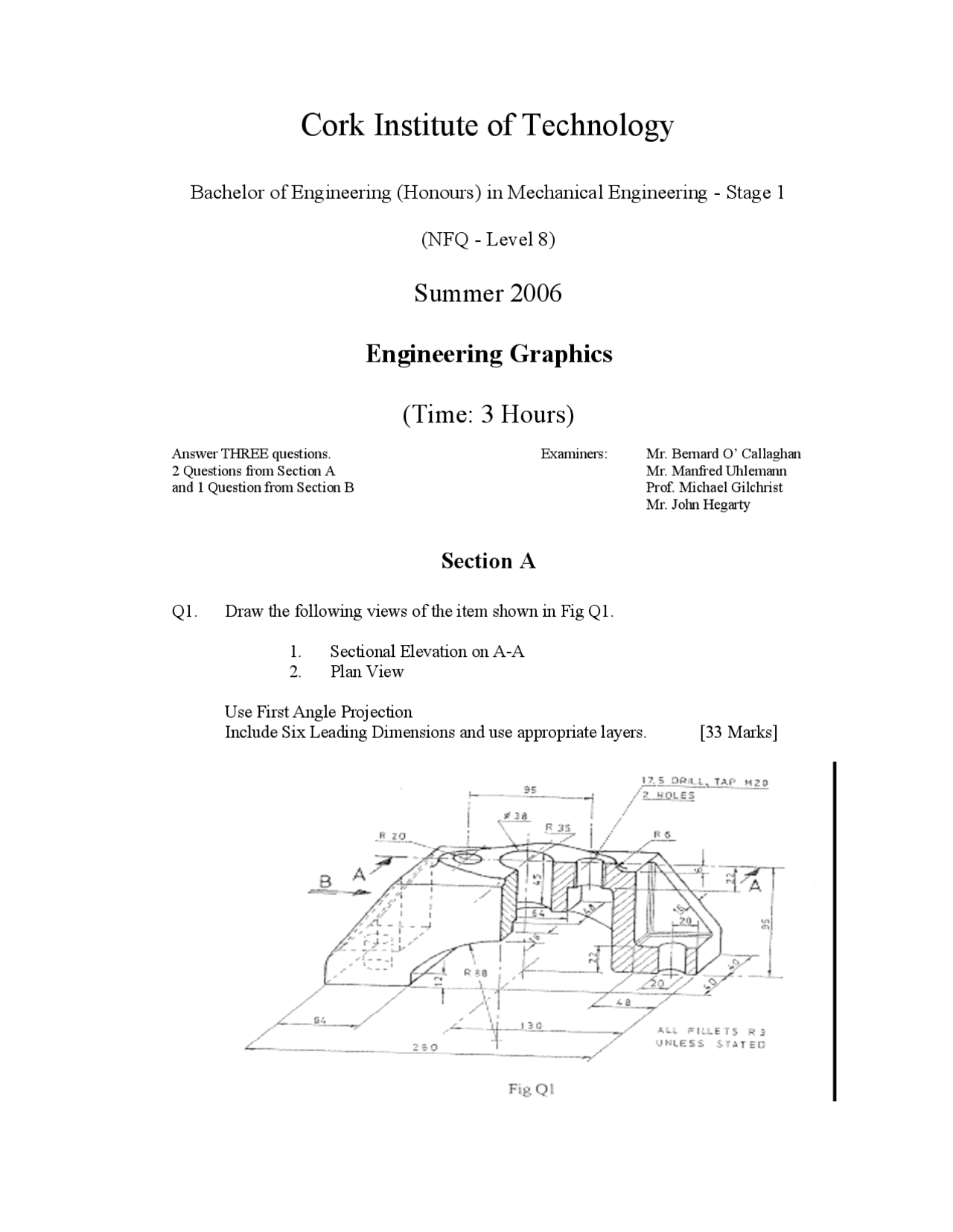 Plan View - Engineering Graphics - Exam - Docsity
