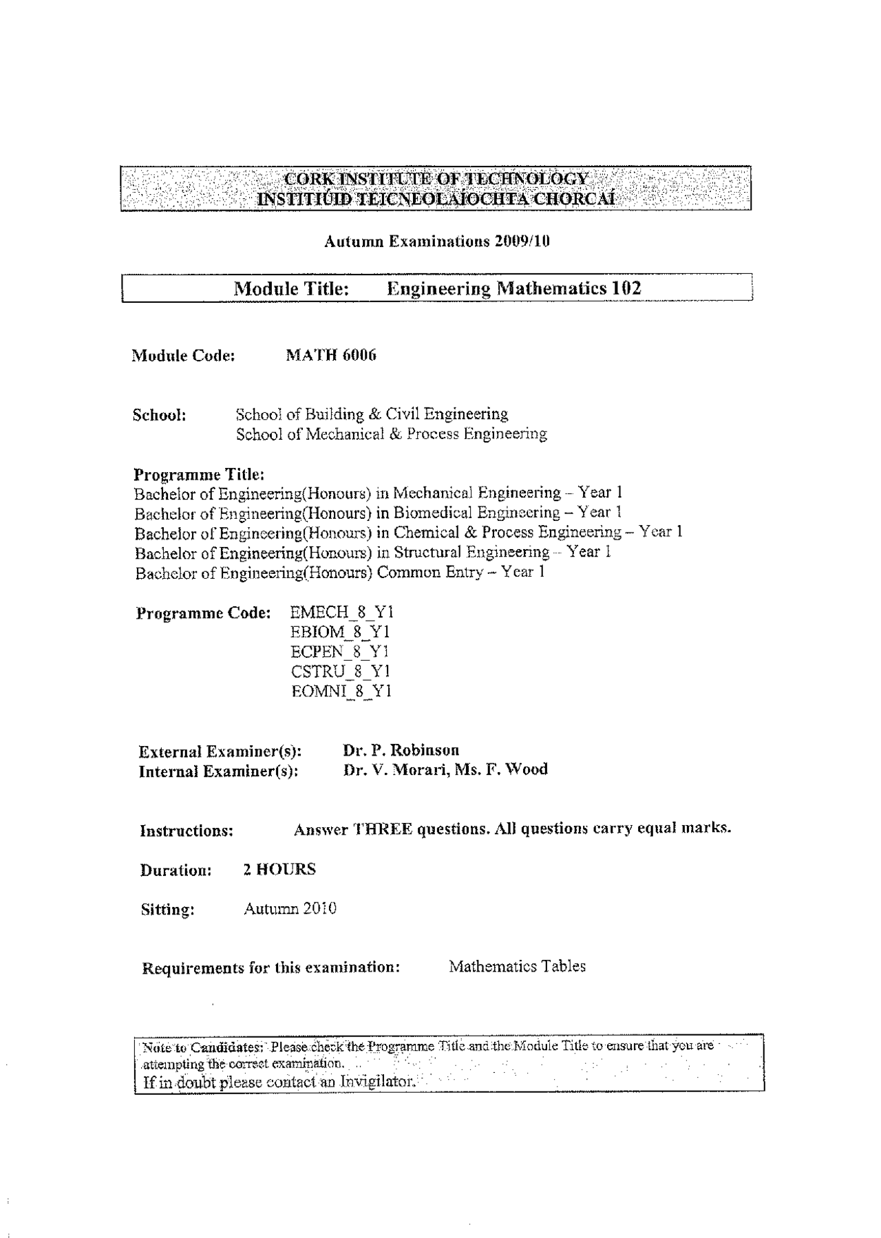 Ellipes - Engineering Mathematics - Exam - Docsity