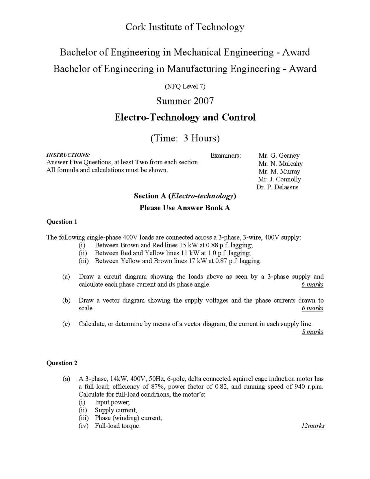 Full Load Torque Electrotechnology And Control Exam Exams