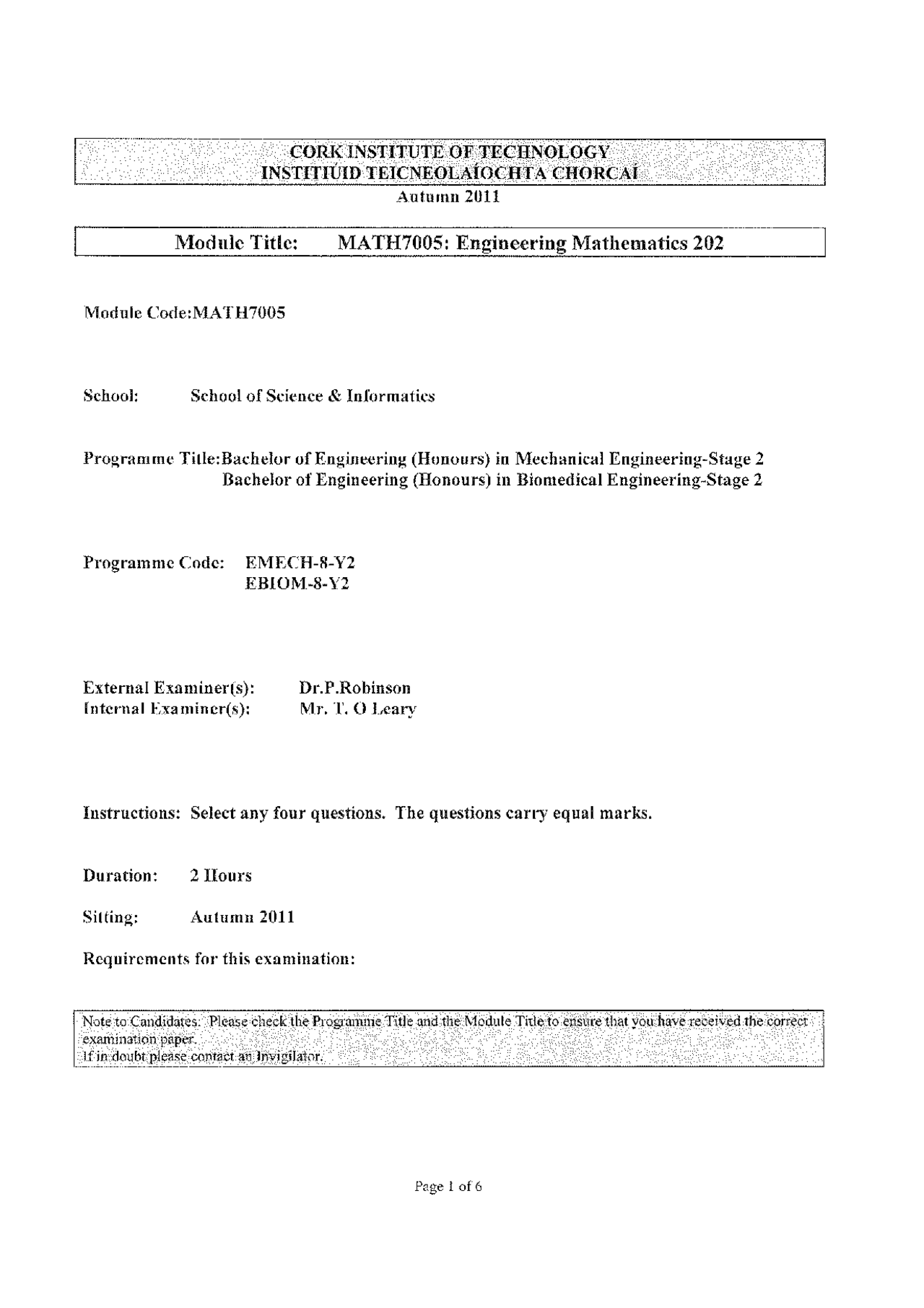 Orthogonal Engineering Mathematics Exam Docsity
