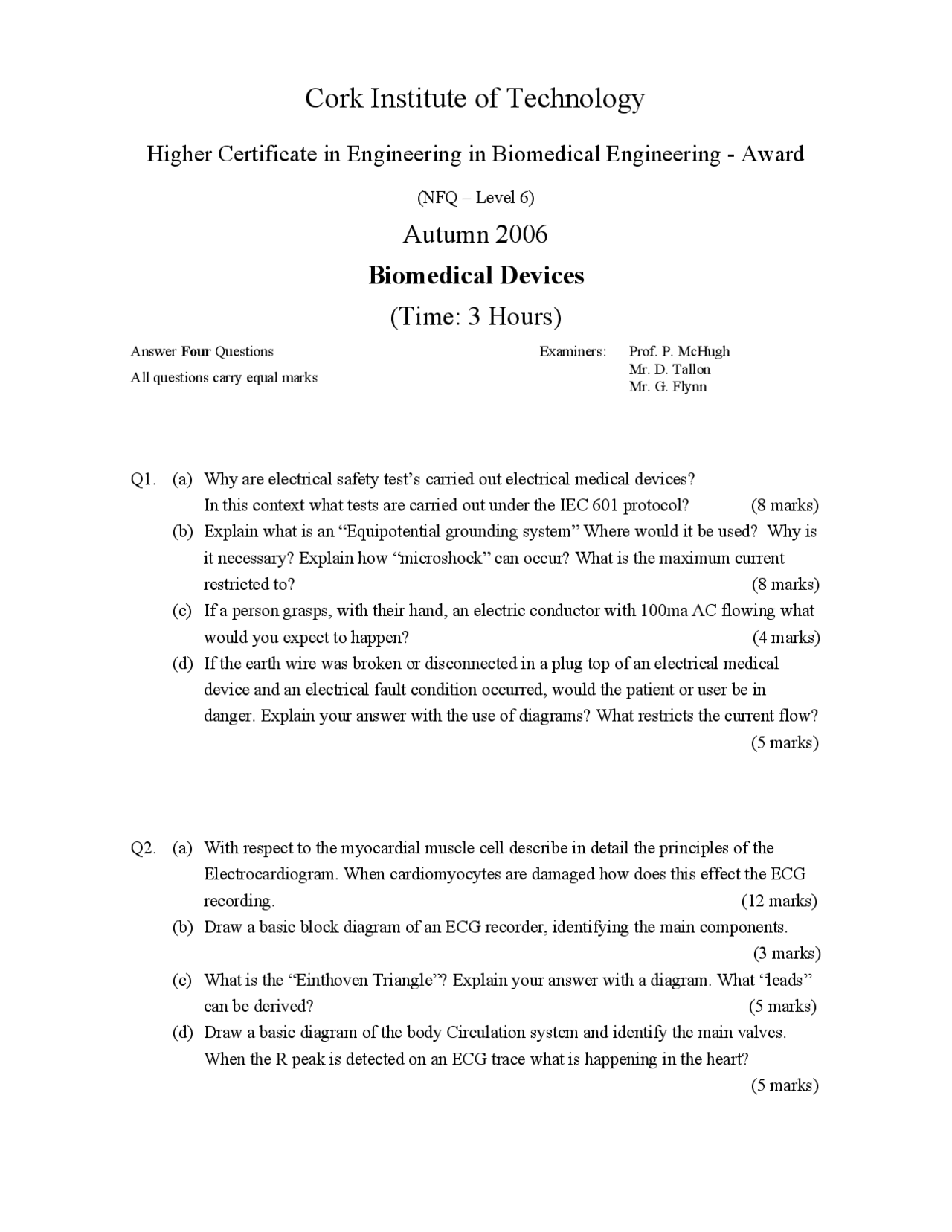Hydrostatic Pressure - Biomedical Devices - Past Exam - Docsity