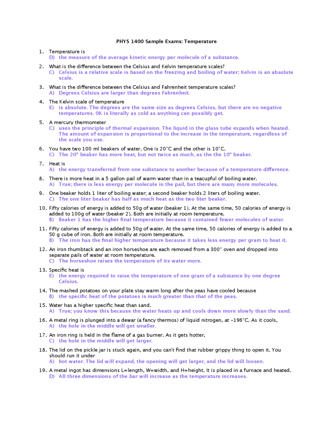 Temperature - Properties of Matter - Solved Exam | Exams Quantum ...