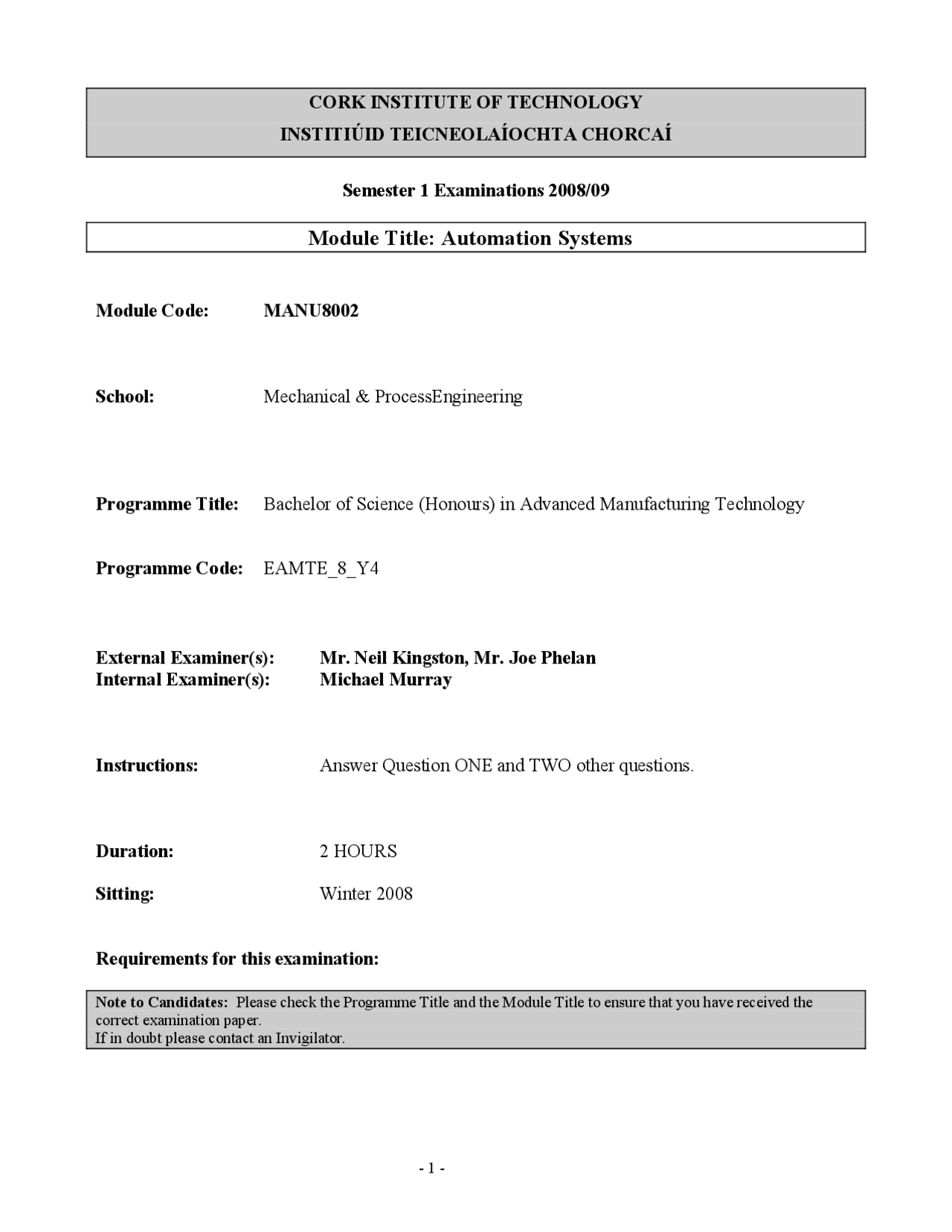 Machine Interface Automation Systems Past Exam Docsity