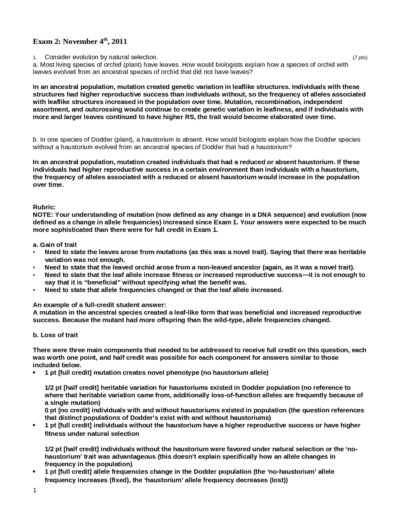 Exam 2 Solved Introduction To Biology Fall 2011 Biol 180 Docsity