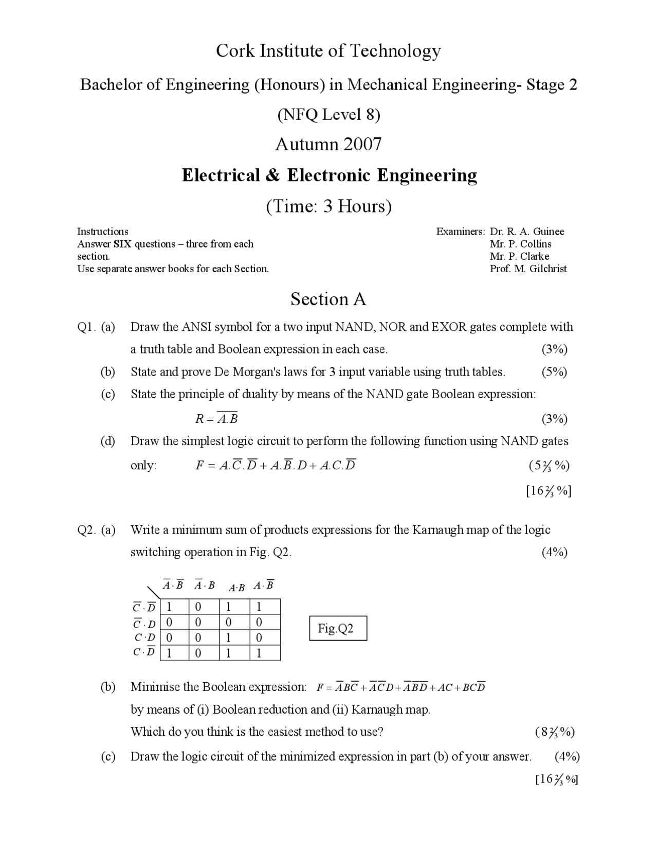 Truth Tables - Electrical - Electronic Engineering - Exam - Docsity