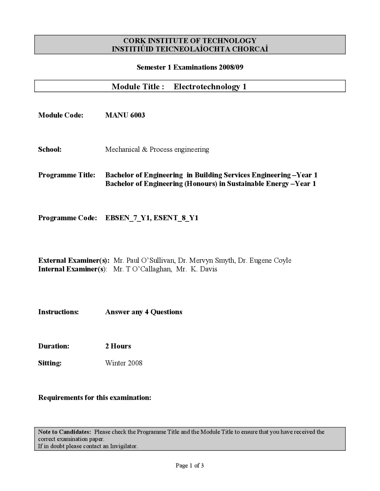 Electrotechnology I Electrotechnology And Control Exam Docsity