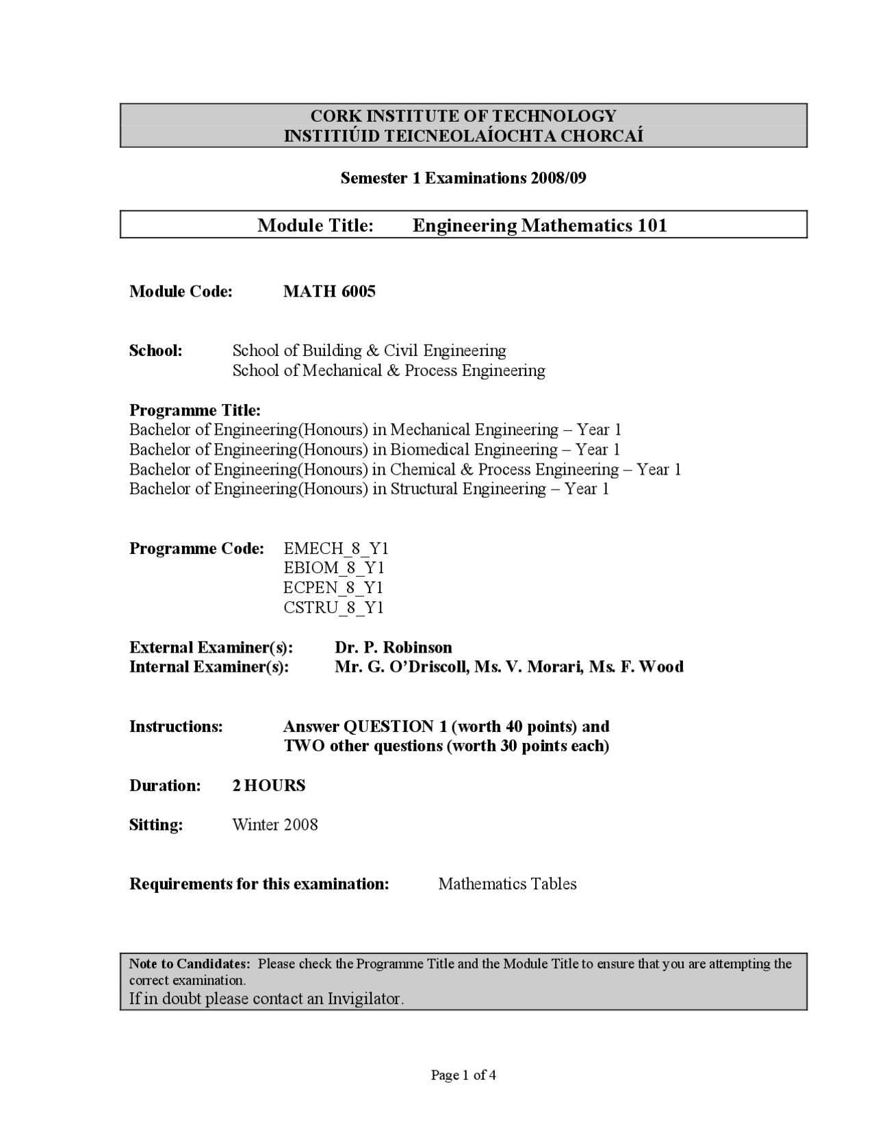 Polar Engineering Mathematics Exam Docsity