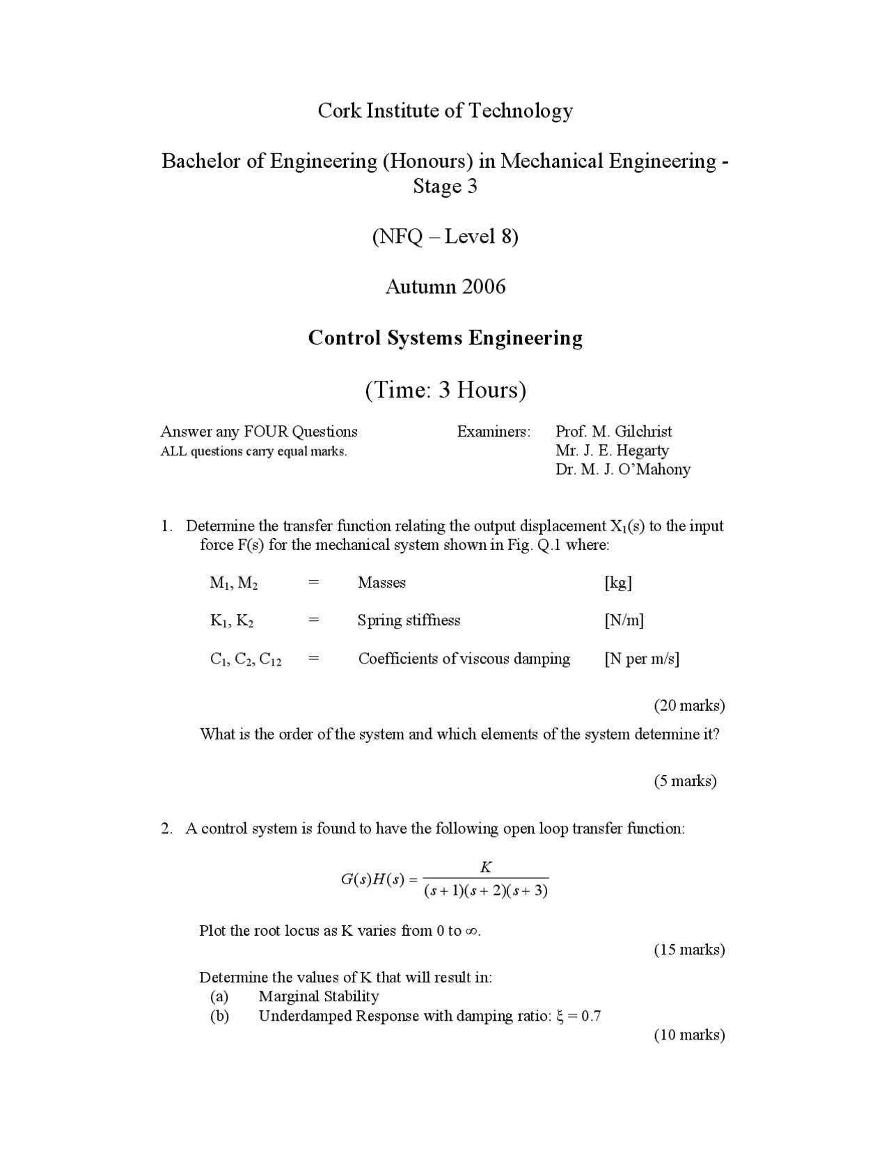 Spring Stiffness Control System Engineering Exam Docsity