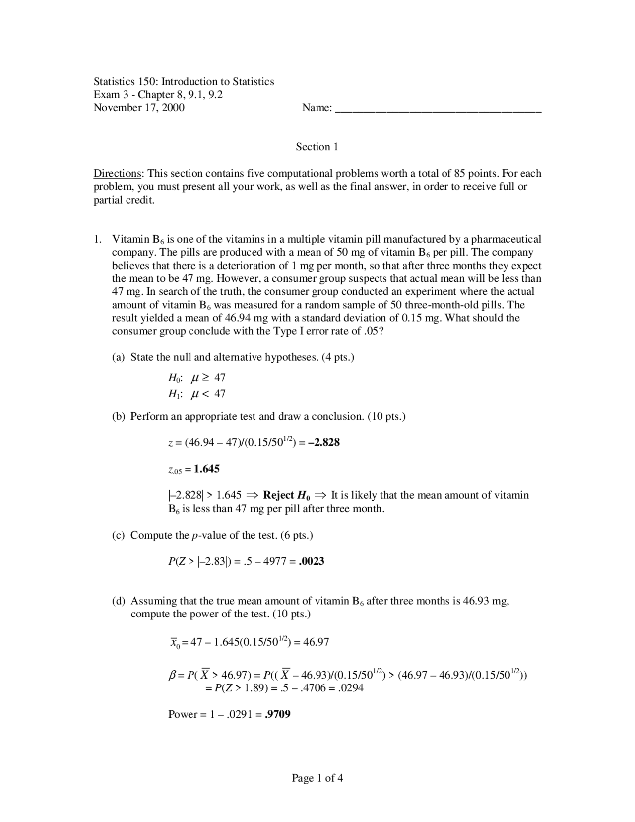 Multiple Vitamin Introduction To Probablilty And Statistics Solved