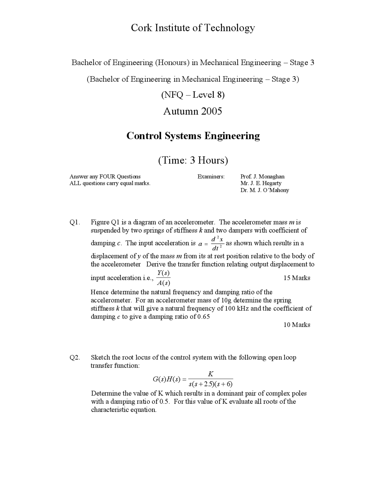 Transfer Function Control System Engineering Exam Docsity 