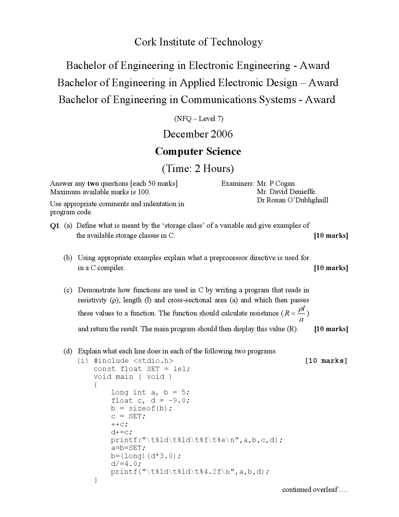 Storage Class Computer Science Exam Docsity
