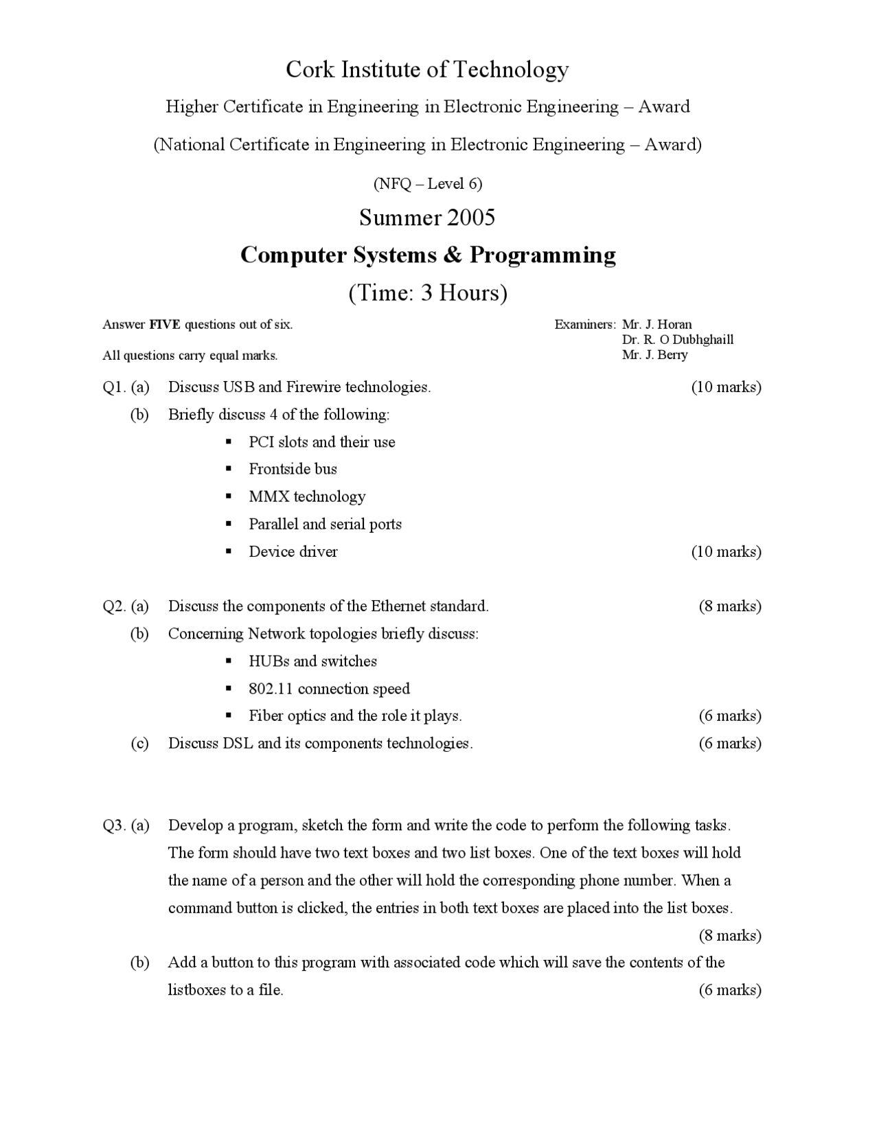 USB - Computer Systems and Programming - Exam - Docsity