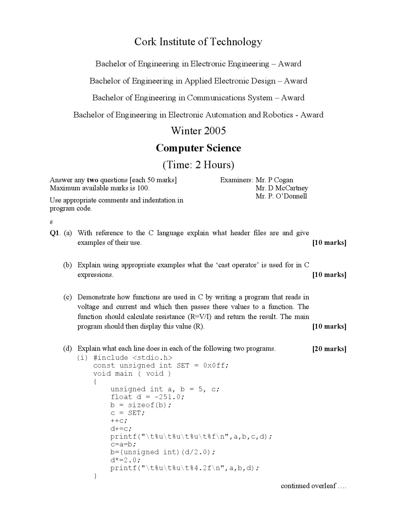 Cast operator’ - Computer Science - Exam - Docsity