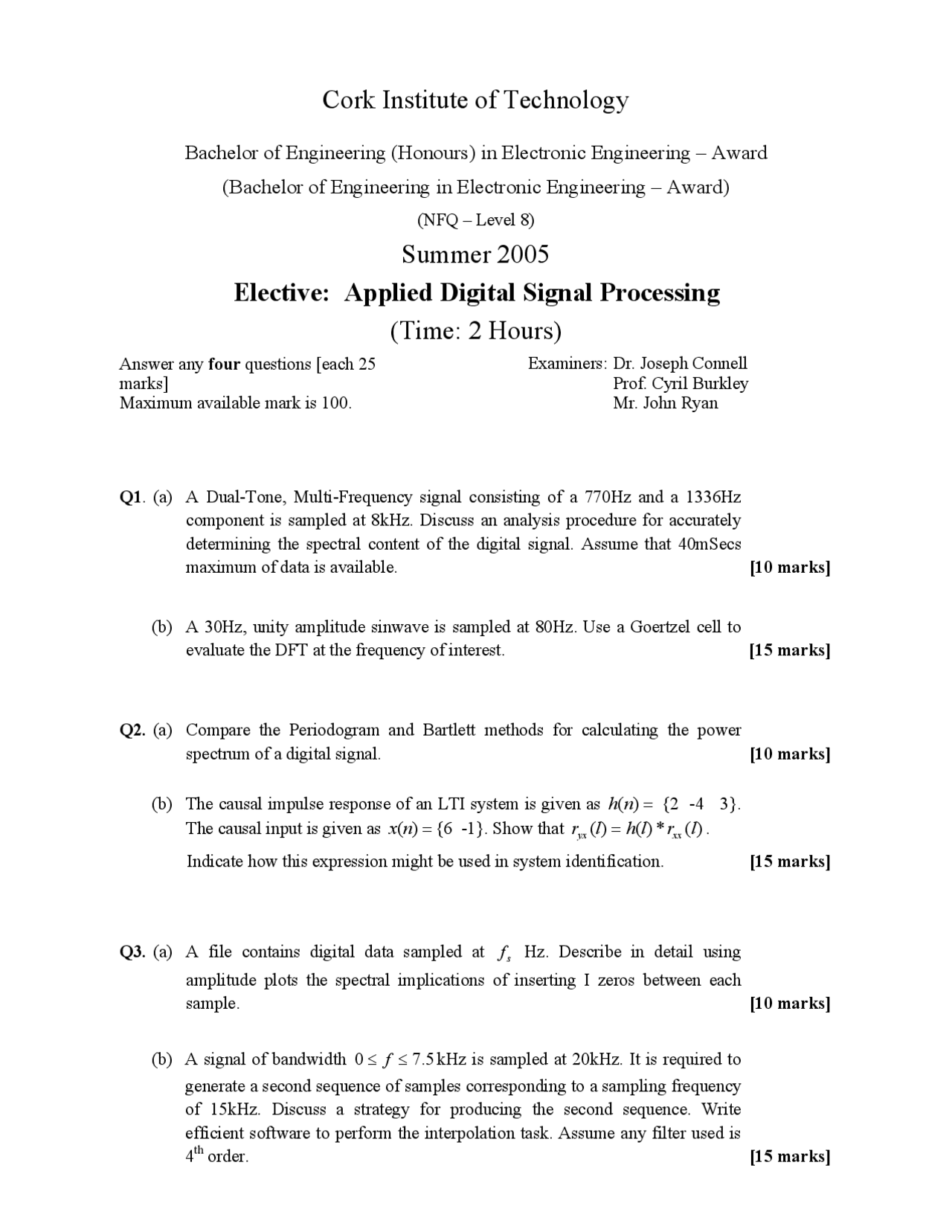 Bartlett Method - Applied Digital Signal Processing - Exam - Docsity