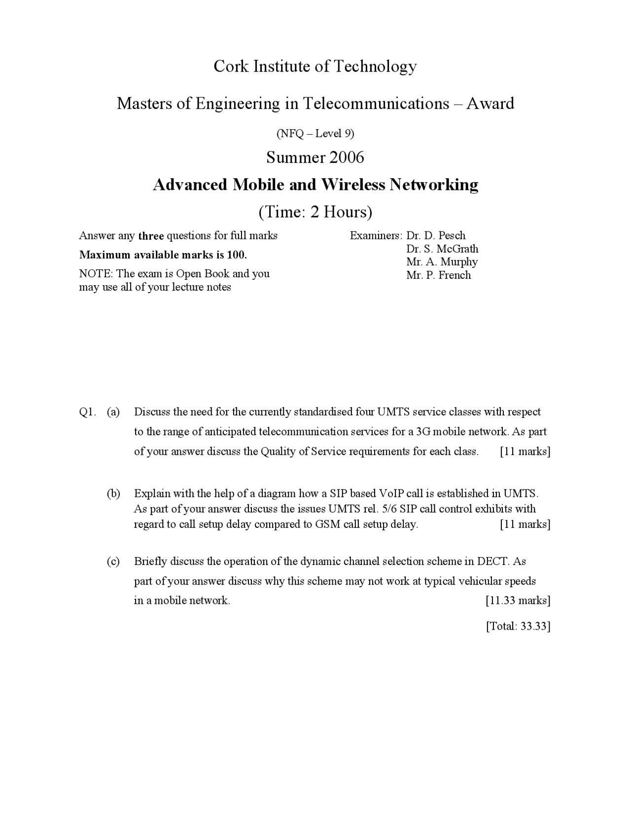 Dynamic Channel - Advanced Mobile and Wireless Networking - Exam ...