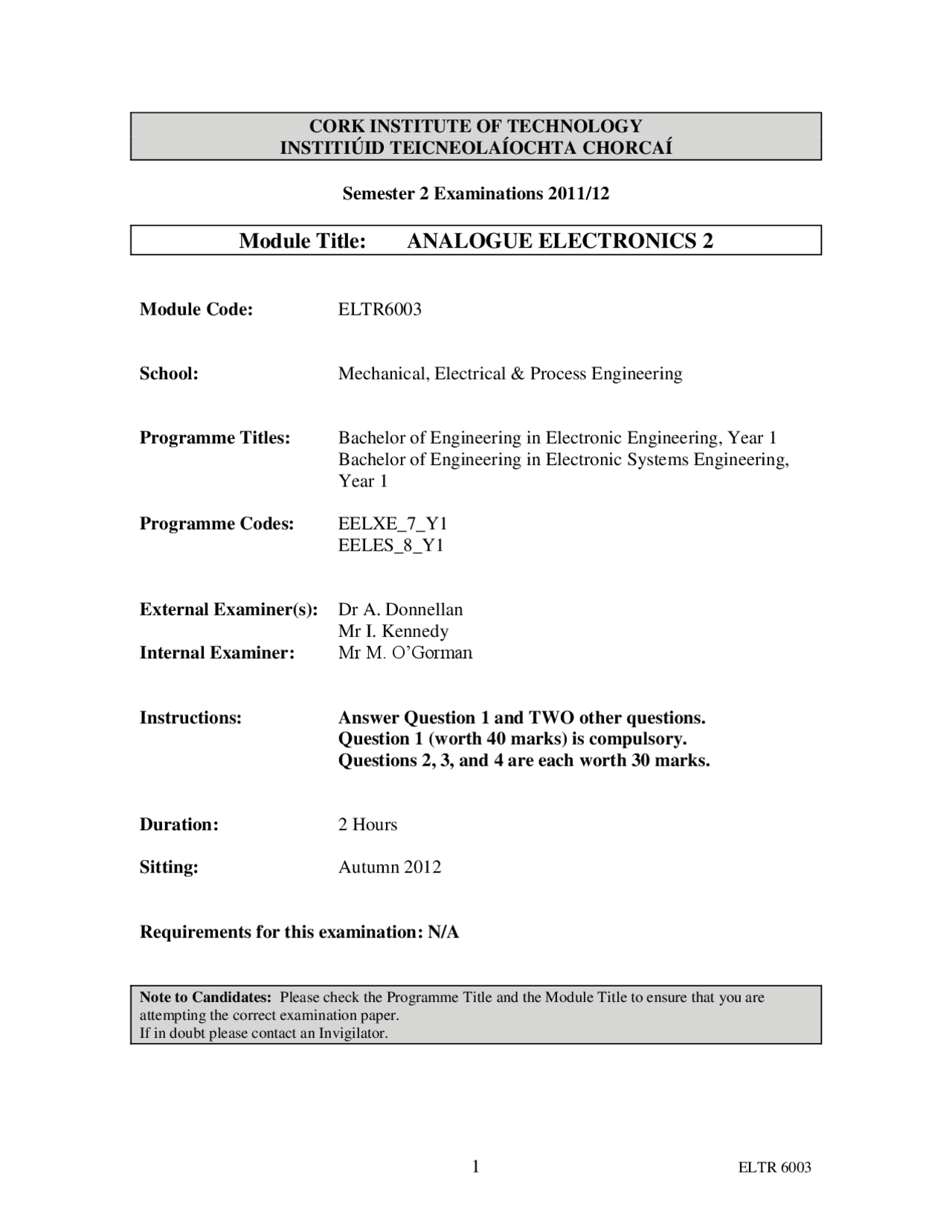 Transistor Amplifier Analogue Electronics Exam Docsity