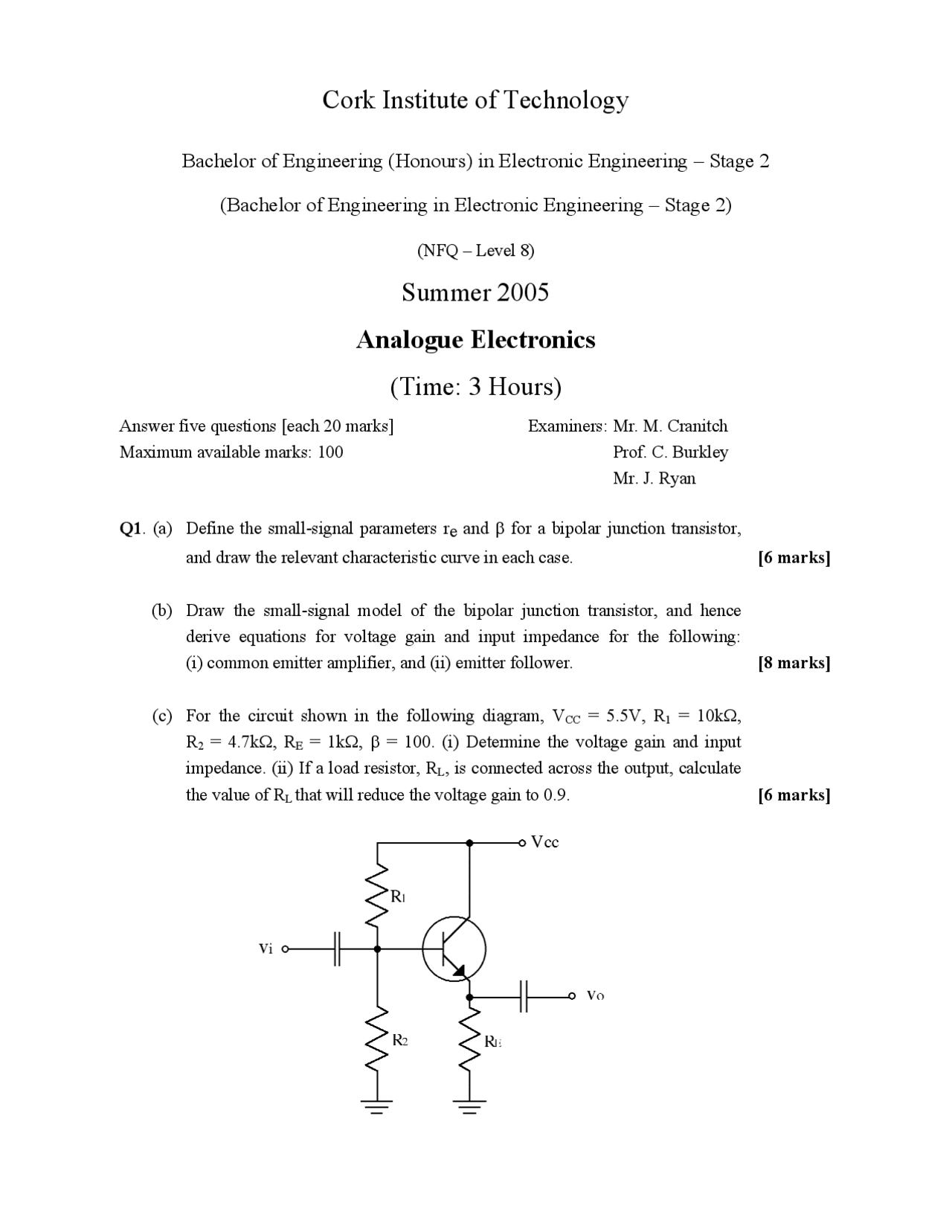 Bipolar Junction Transistor Analogue Electronics Exam Docsity