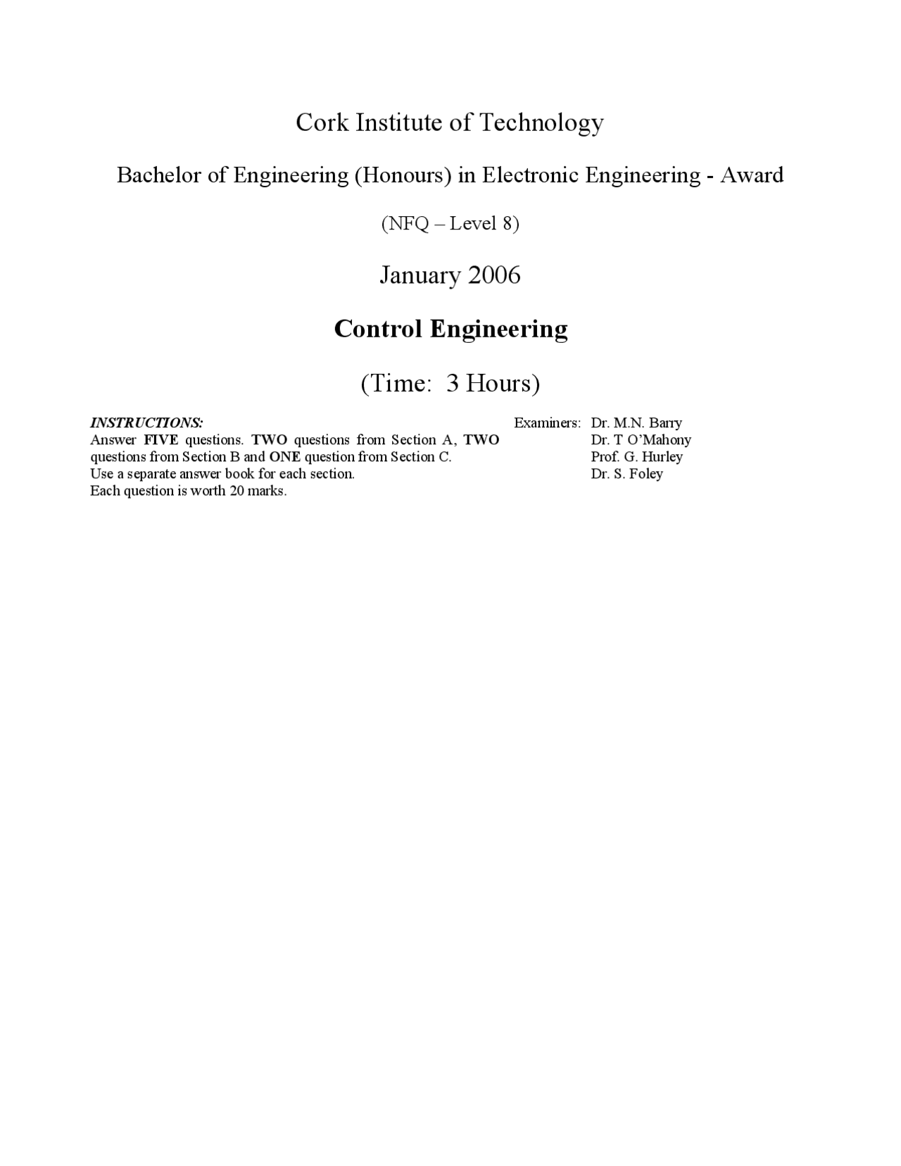 Frequency Response Model Control Engineering Exam Docsity