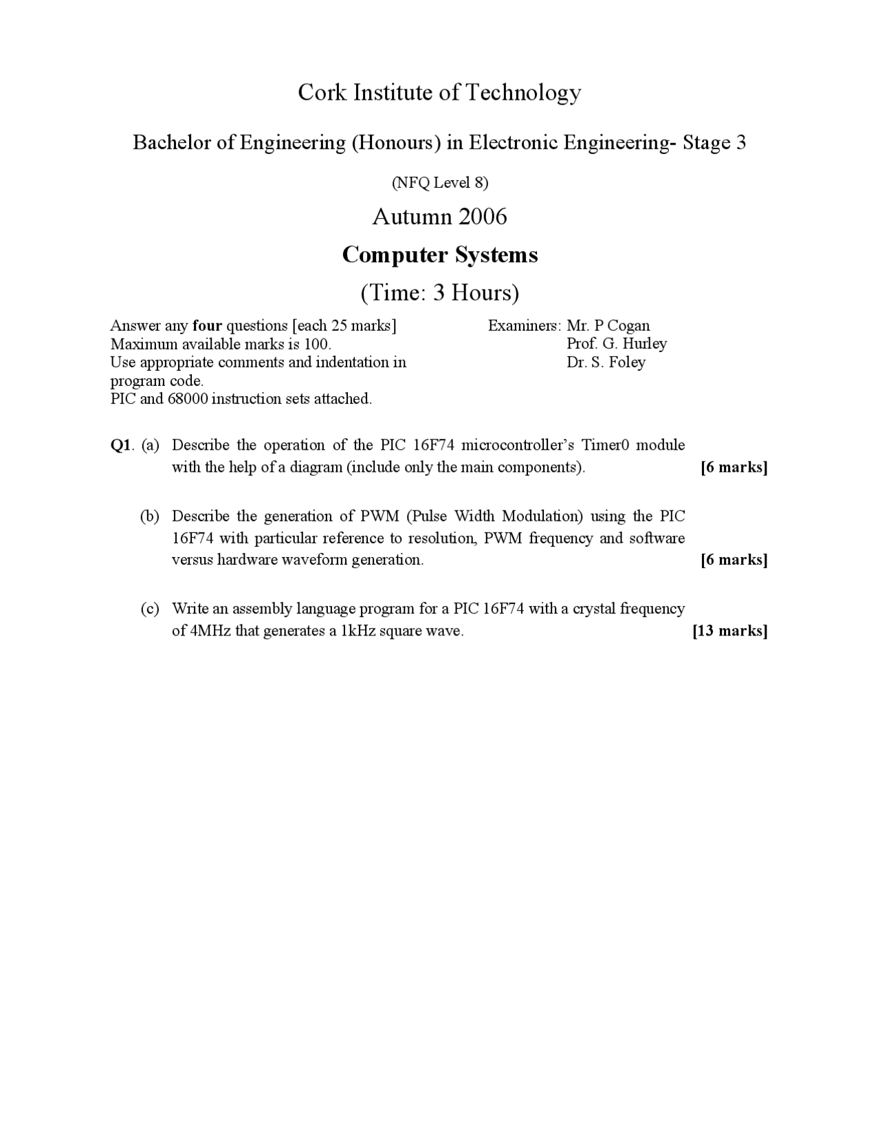 Microcontroller - Computer Systems - Exam - Docsity