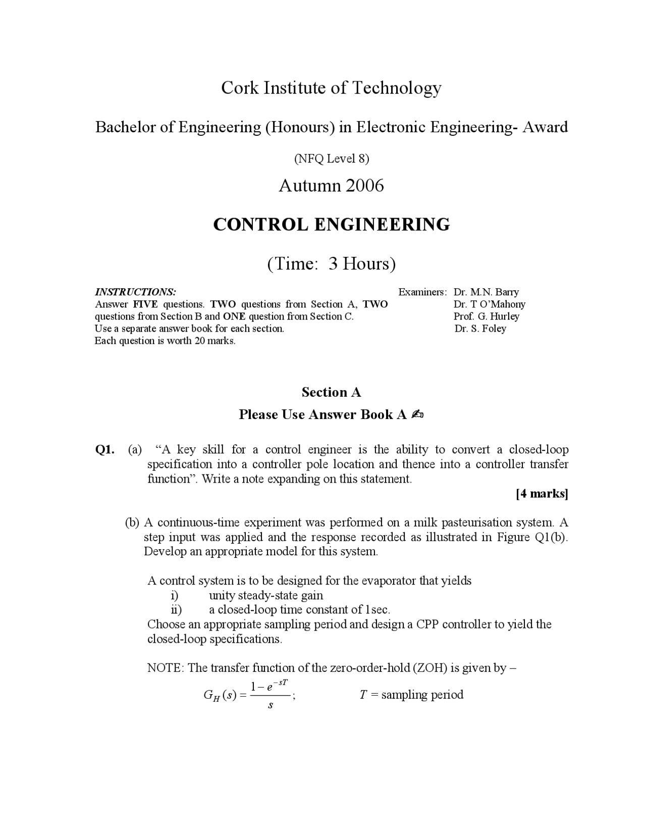 Control System Control Engineering Exam Docsity