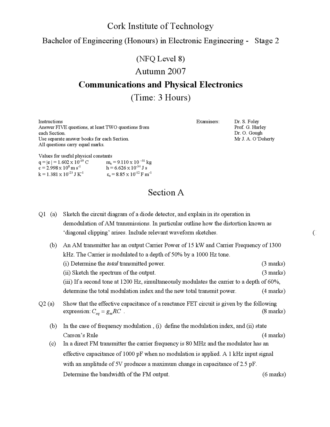 Transmitted Power - Communications and Physical Electronics 001 - Exam ...
