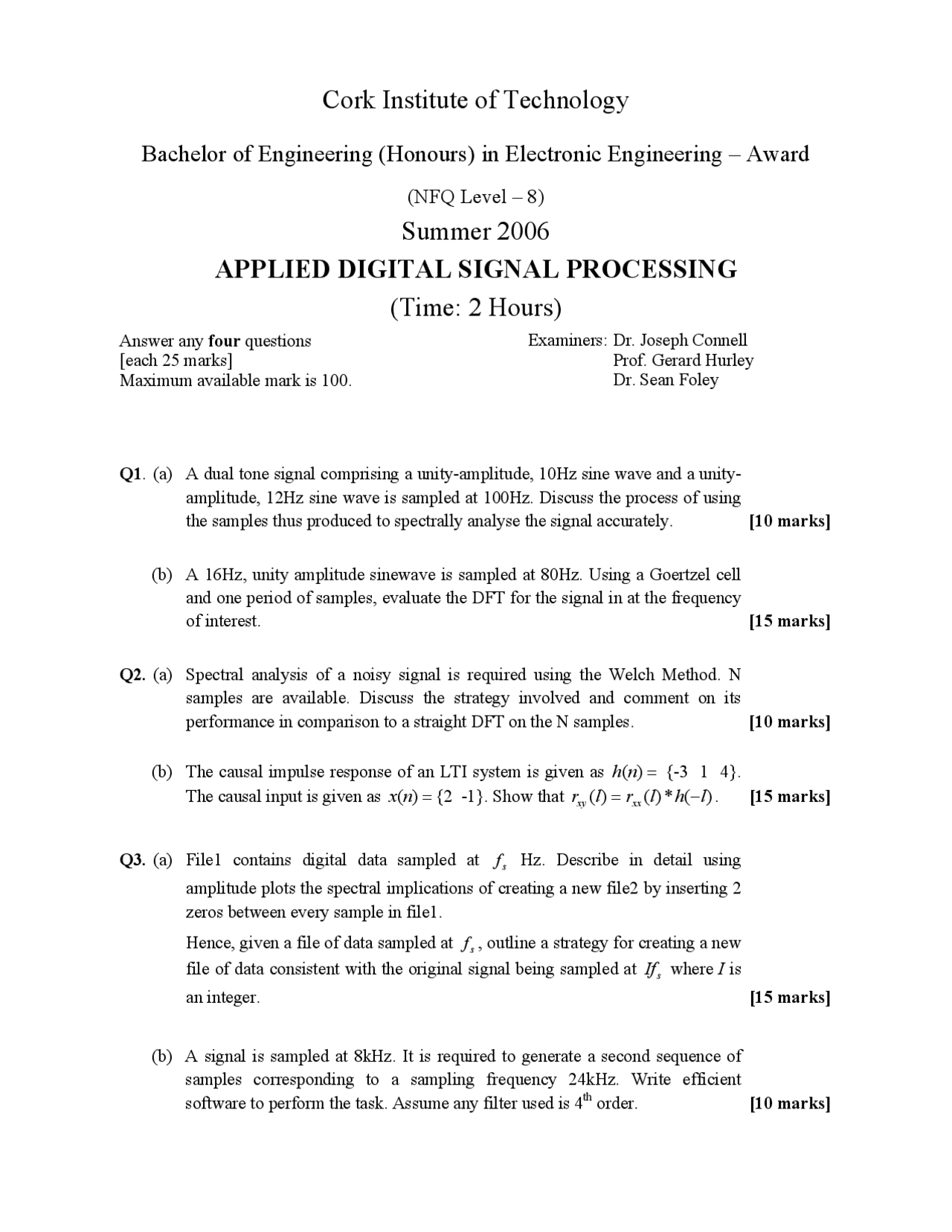 Goertzel Cell Applied Digital Signal Processing Exam Docsity