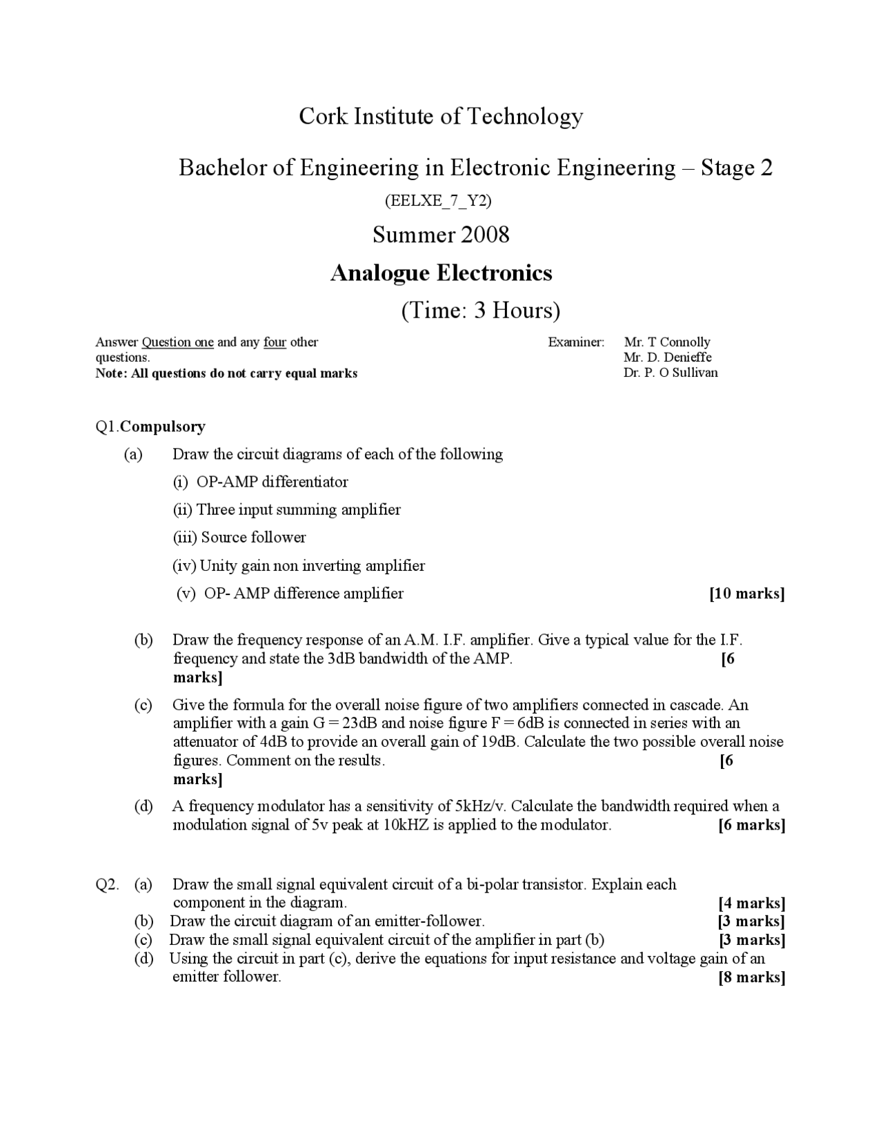 Source Follower Analogue Electronics Exam Docsity