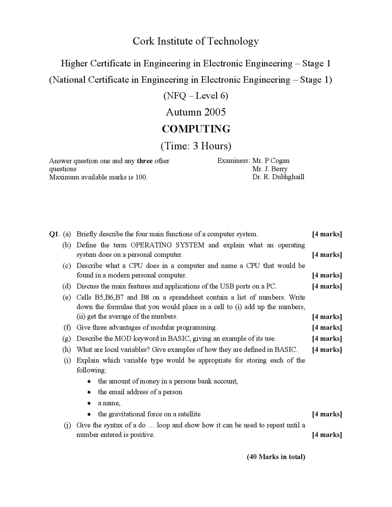 Computer System Computing Exam Docsity