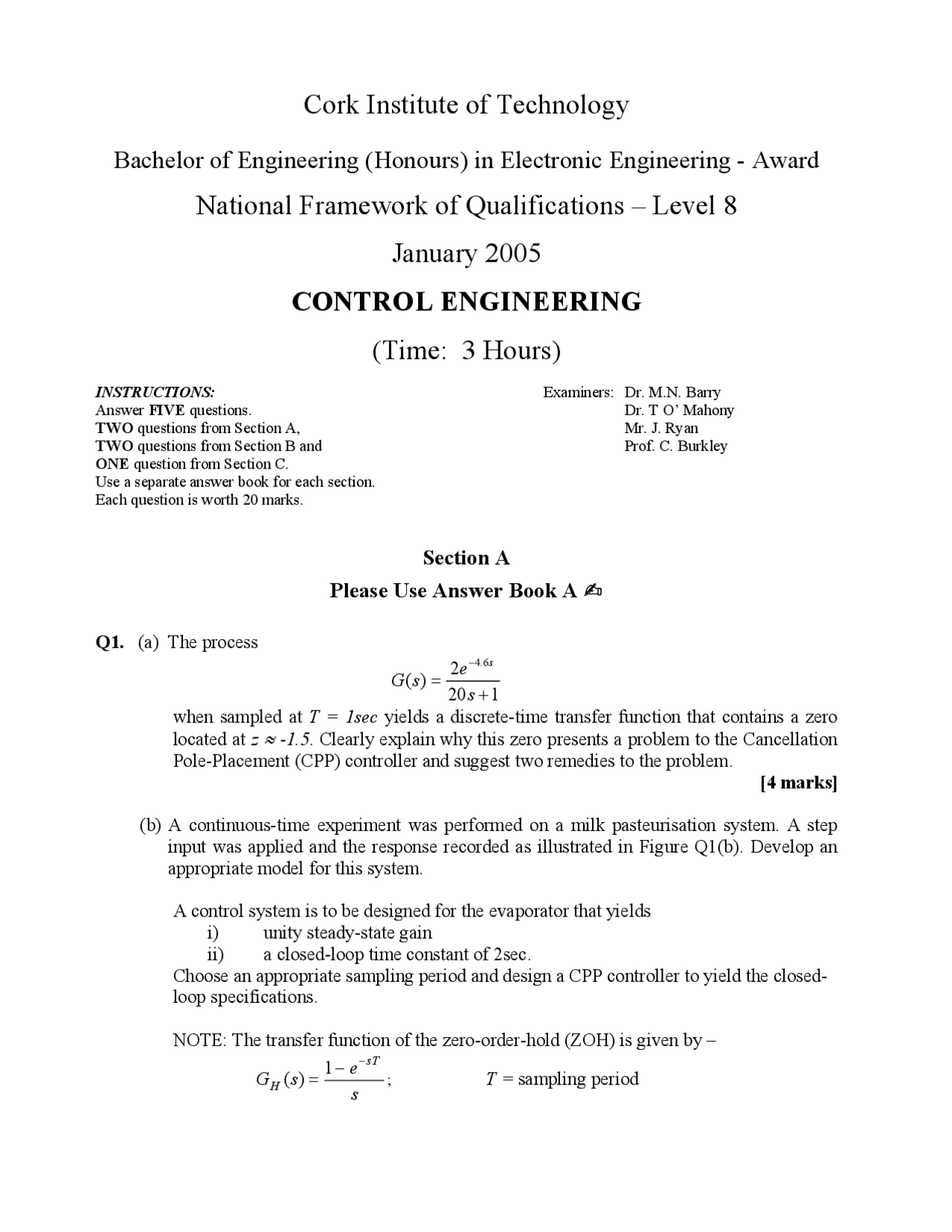 Sampling period - Control Engineering - Exam - Docsity