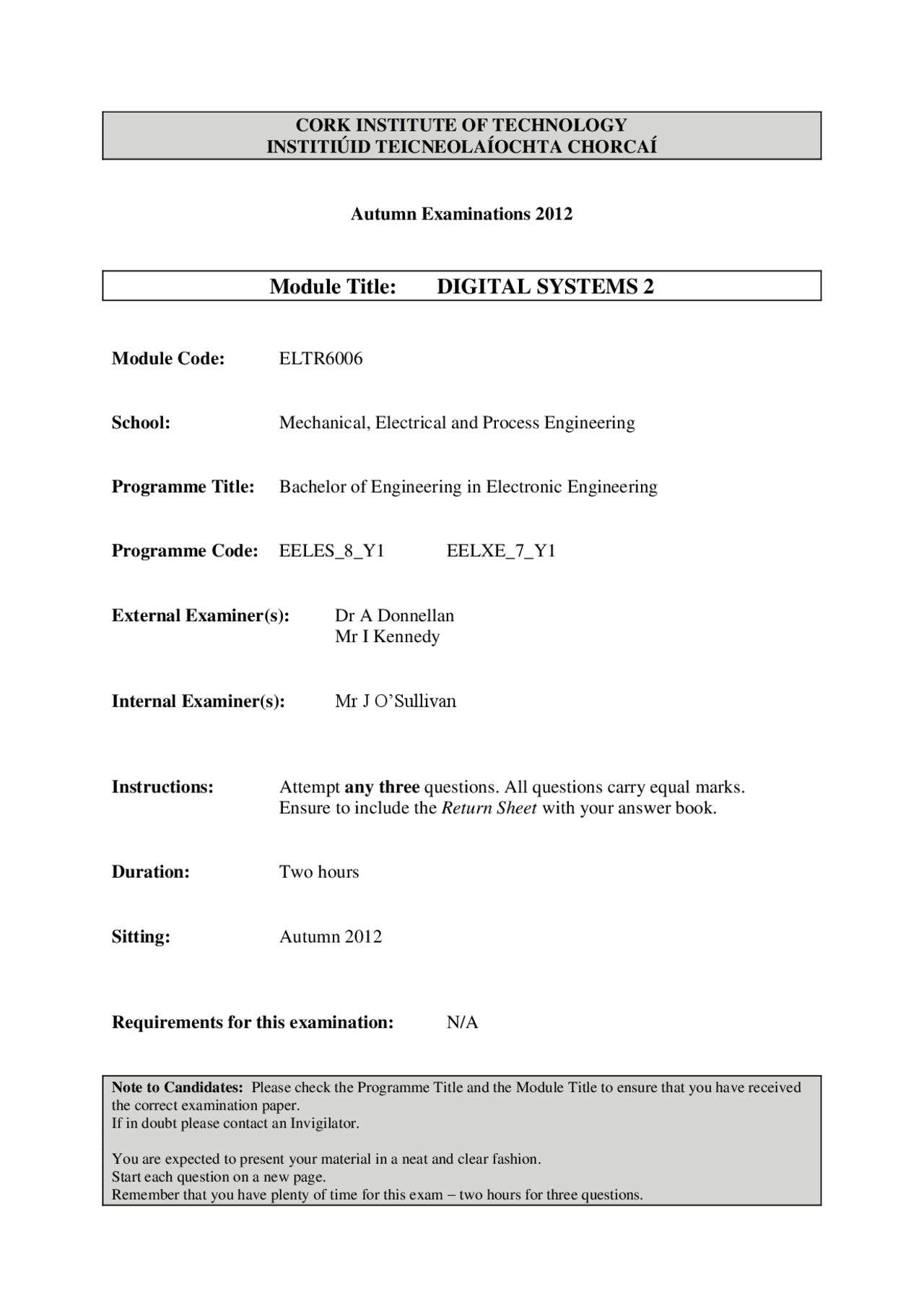 Synchronous Operation - Digital Systems - Exam - Docsity