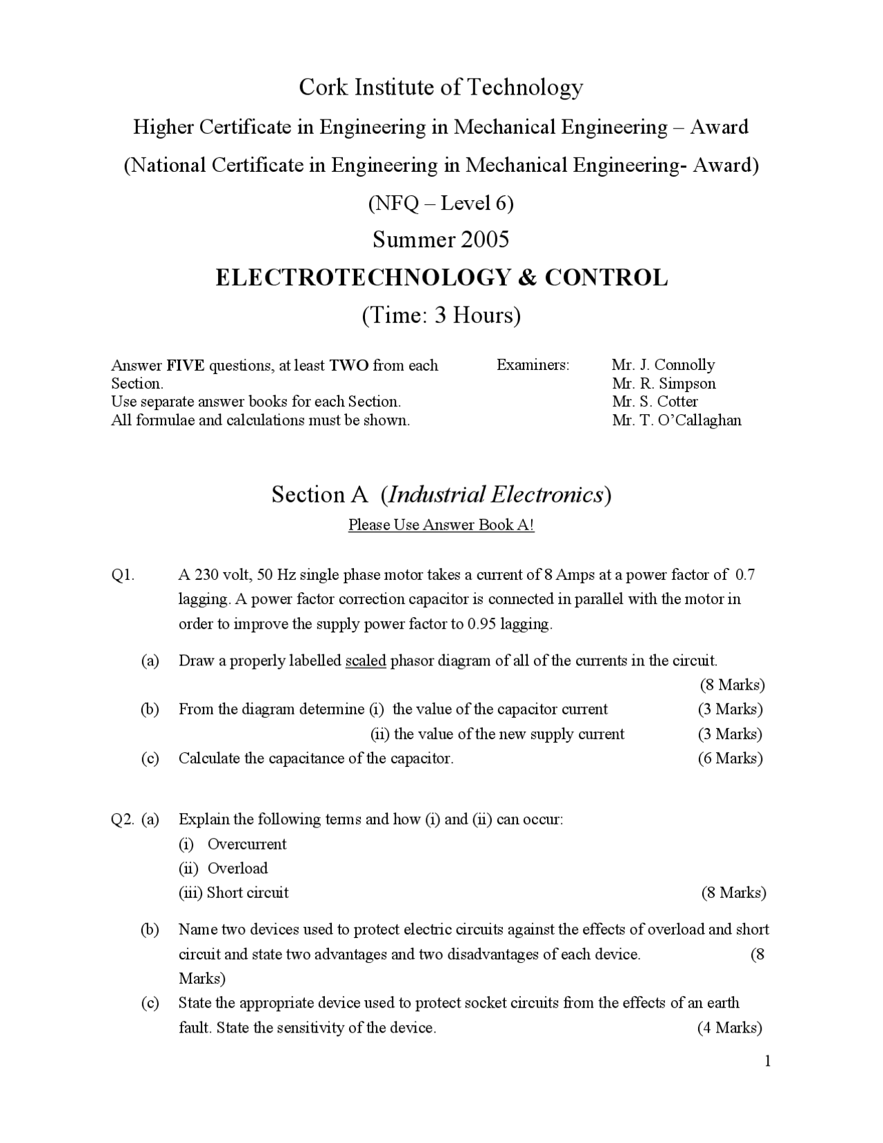 Capacitor Current Industrial Electronics And Control Exam Docsity