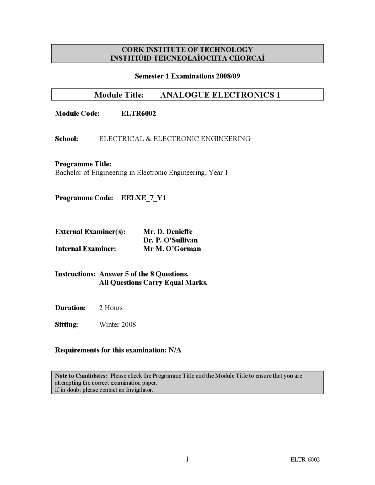 Complex Waveform Analogue Electronics Exam Docsity