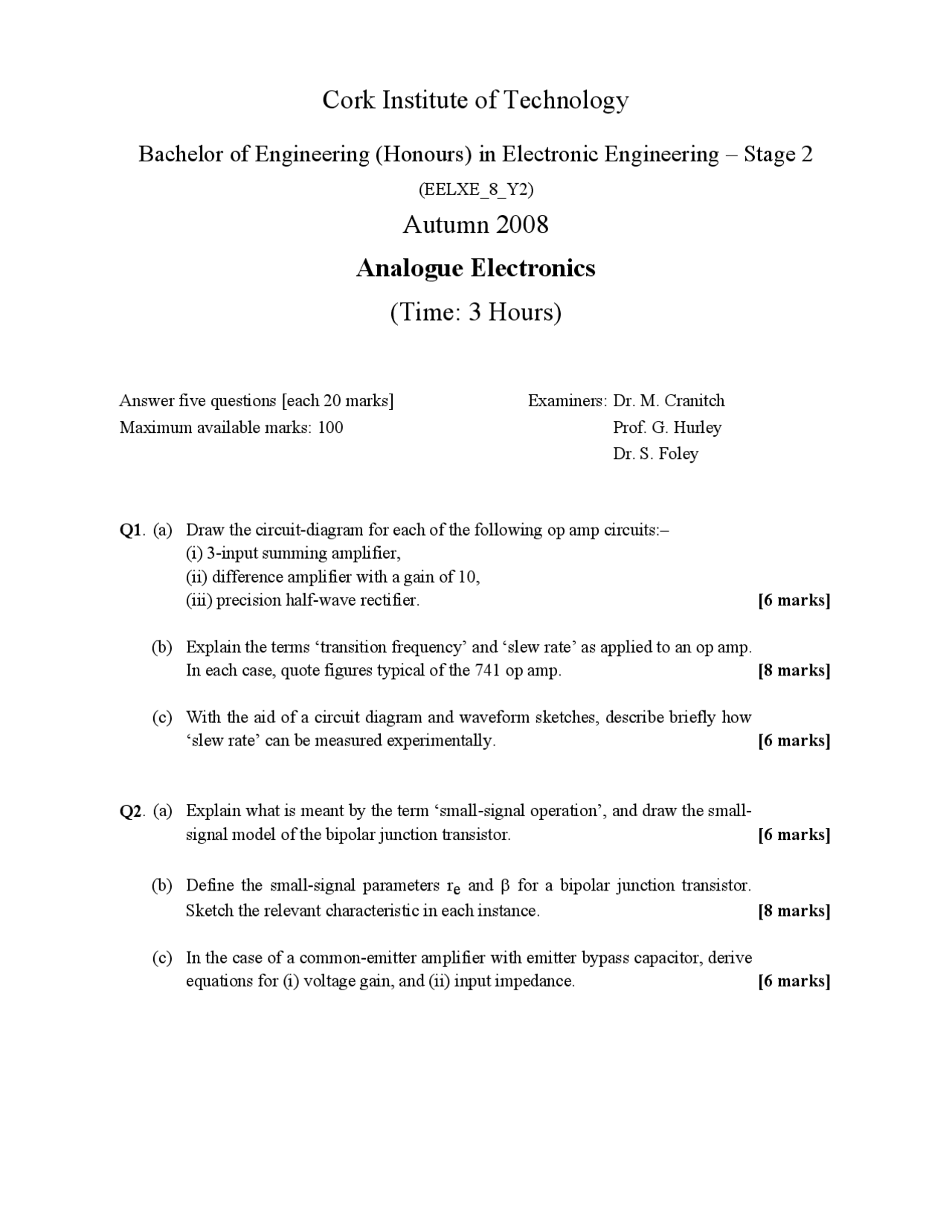 Slew Rate Analogue Electronics Exam Docsity
