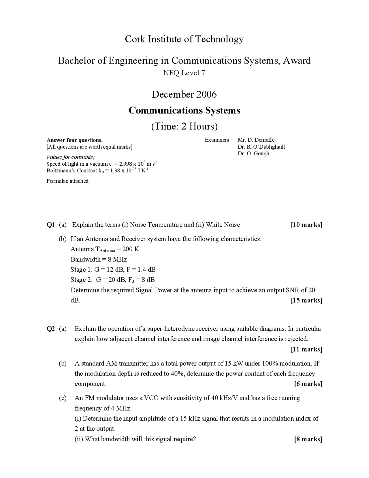 Beamwidth Communications Systems Exam Docsity