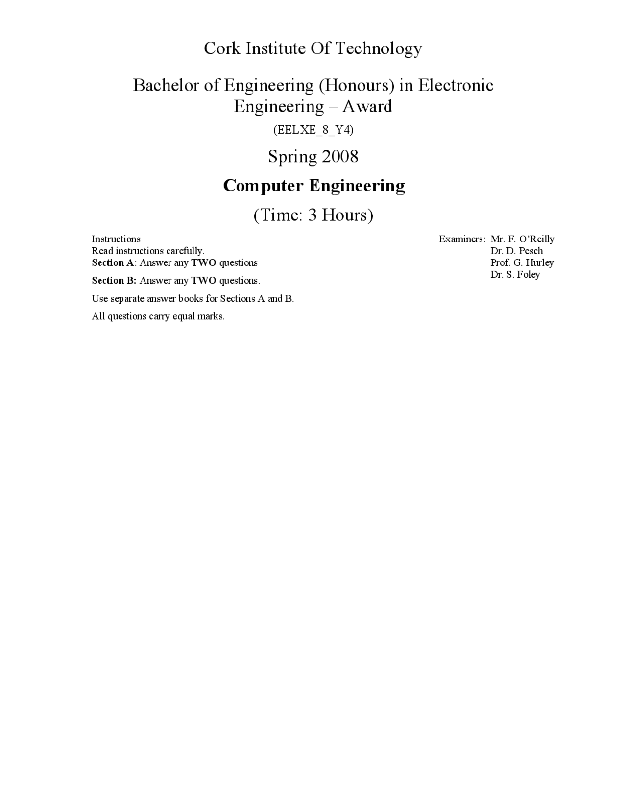Massive Parallel Systems - Computer Engineering - Exam - Docsity