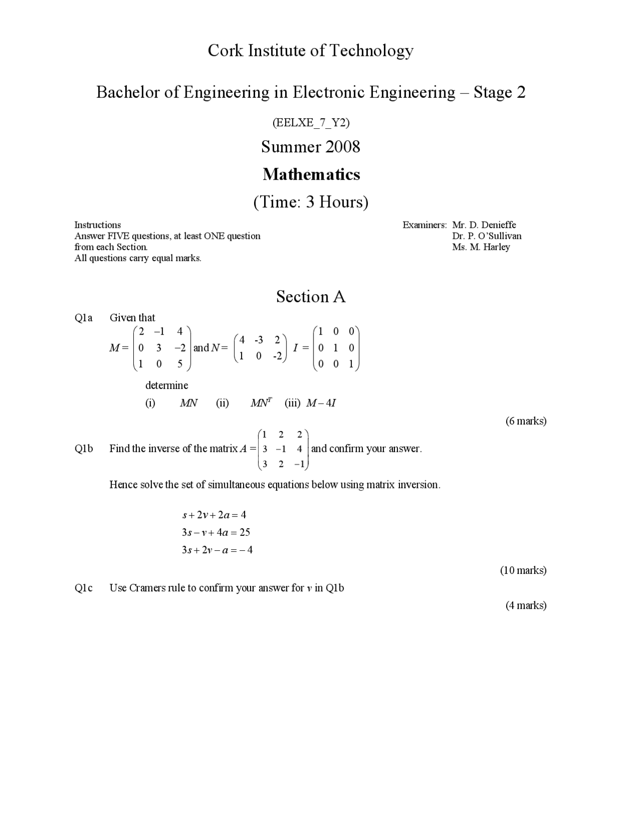 Inverse Of The Matrix Mathematics Exam Exams Mathematics Docsity